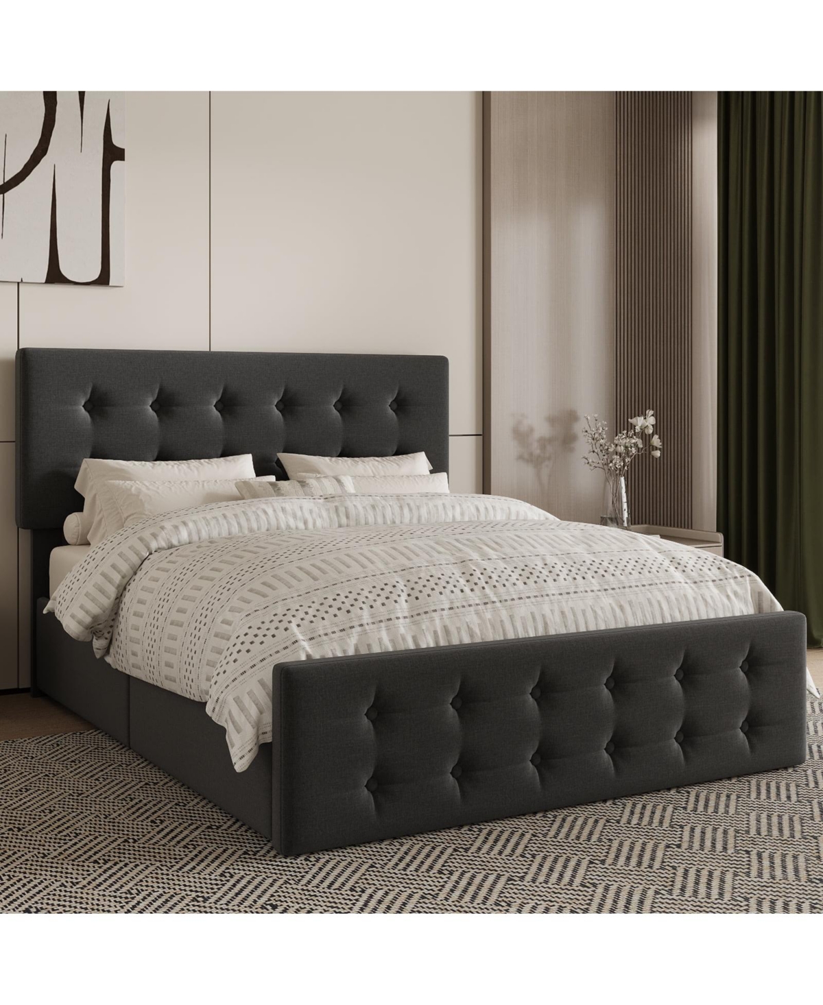 Click here for gaomon Bed Frame 4 Storage Drawers Linen Upholster... prices