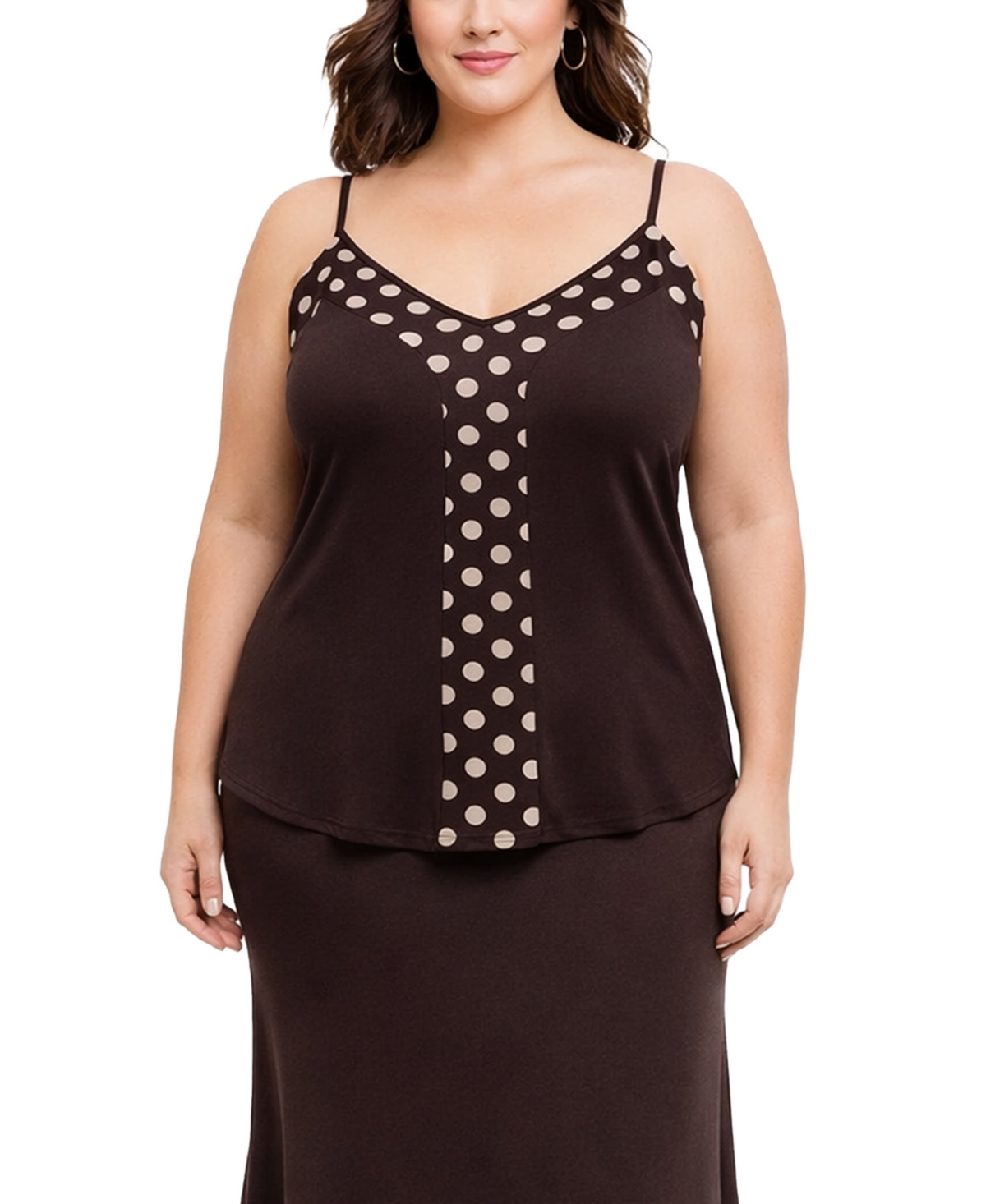 Click here for Coin 1804 Plus Size Polka Dot Mesh Panel Cami Top... prices
