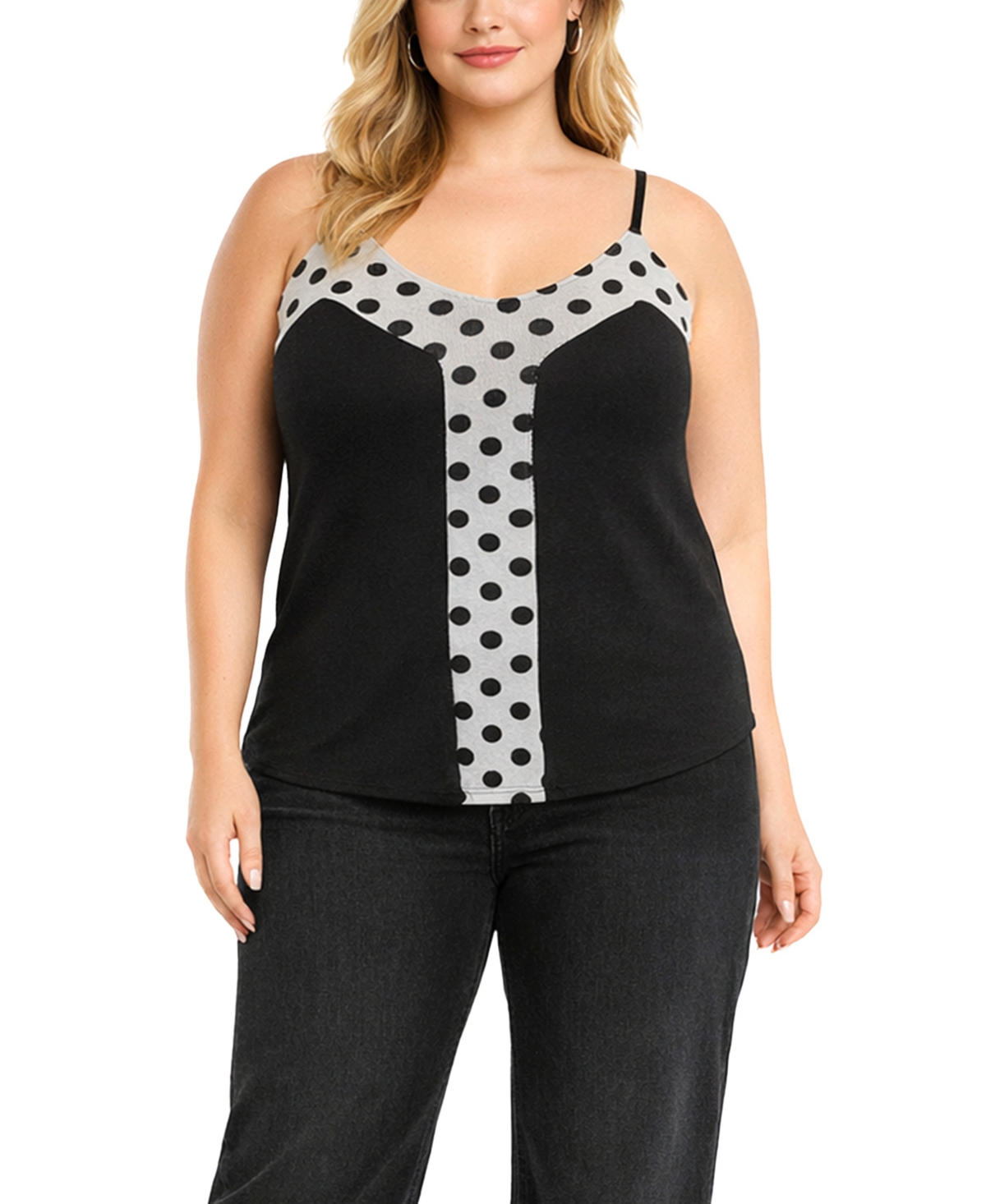 Click here for Coin 1804 Plus Size Polka Dot Mesh Panel Cami Top... prices