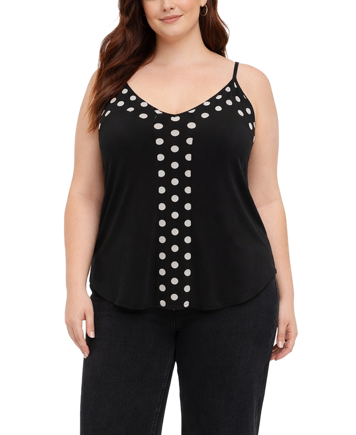 Click here for Coin 1804 Plus Size Polka Dot Mesh Panel Cami Top... prices