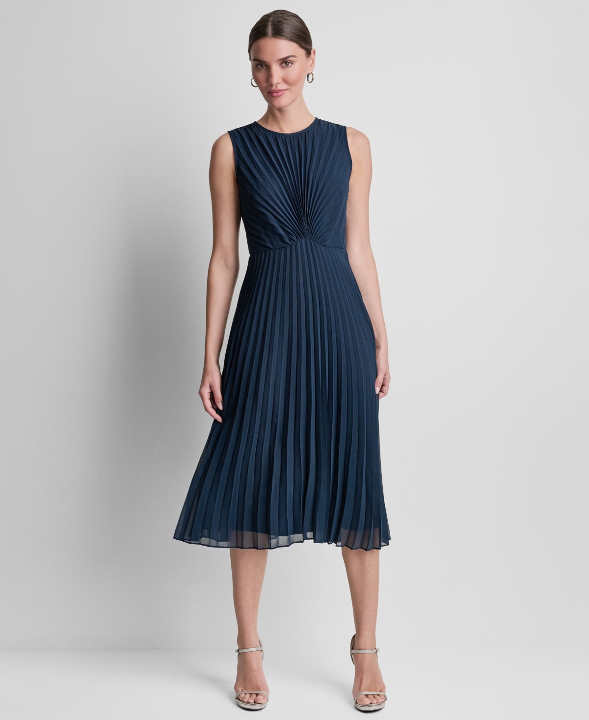 Click here for Dkny Womens Pleated Jewel Neck Dress - Indigo prices