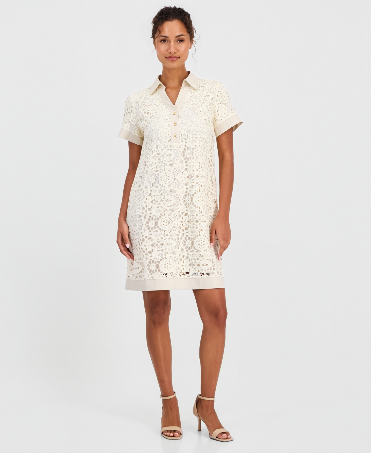 Click here for T Tahari Womens Cotton Collared Lace Shift Dress -... prices