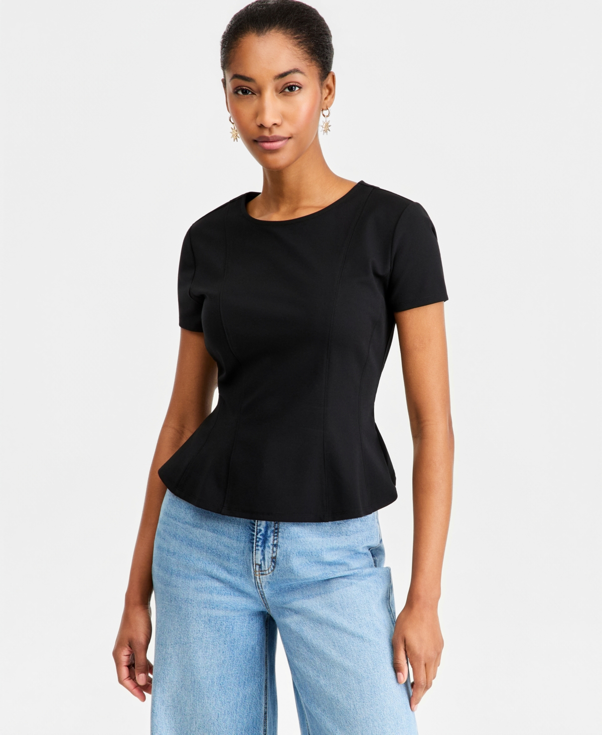 Click here for On 34th Womens Princess Seam Short-Sleeve Ponte To... prices