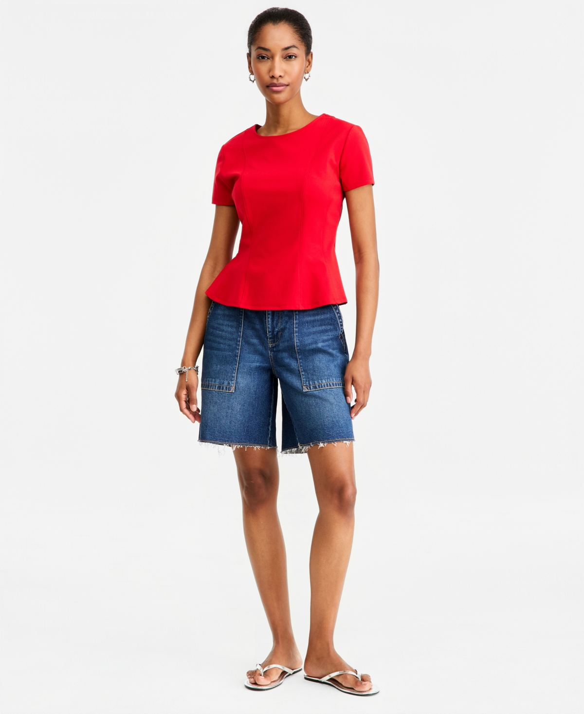 Click here for On 34th Womens Princess Seam Short-Sleeve Ponte To... prices