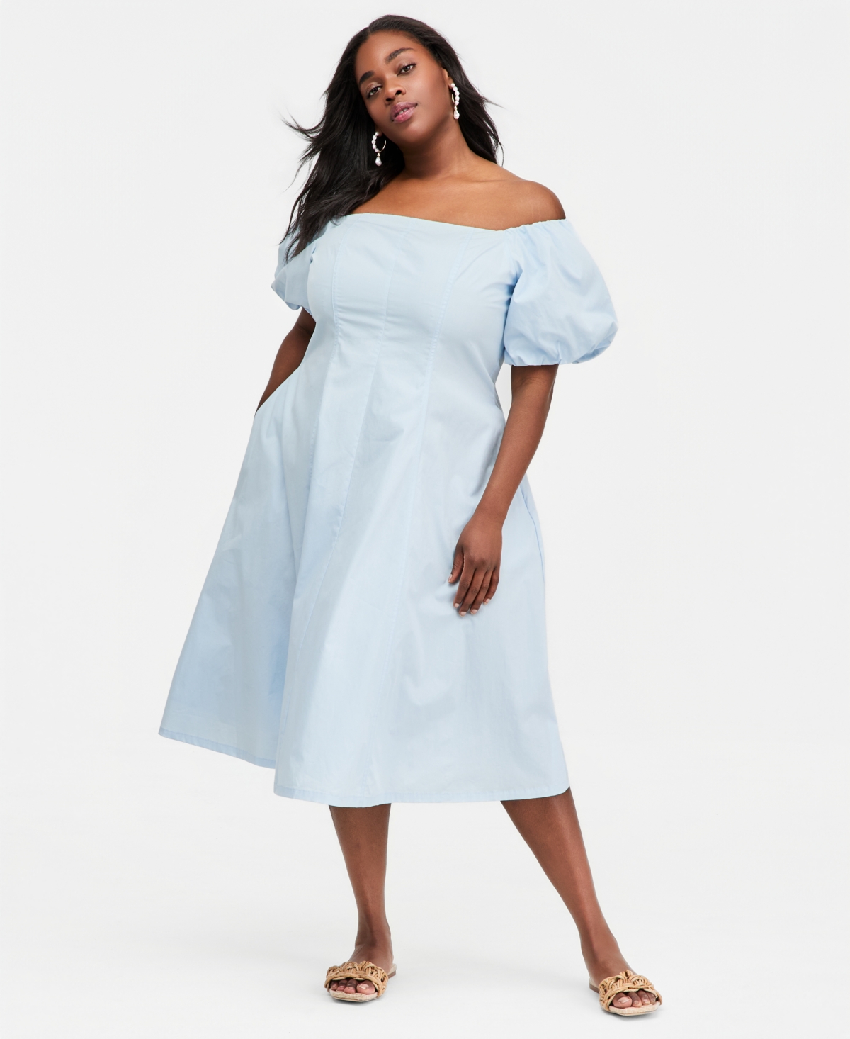 Click here for On 34th Trendy Plus Size Off-The-Shoulder Midi Dre... prices