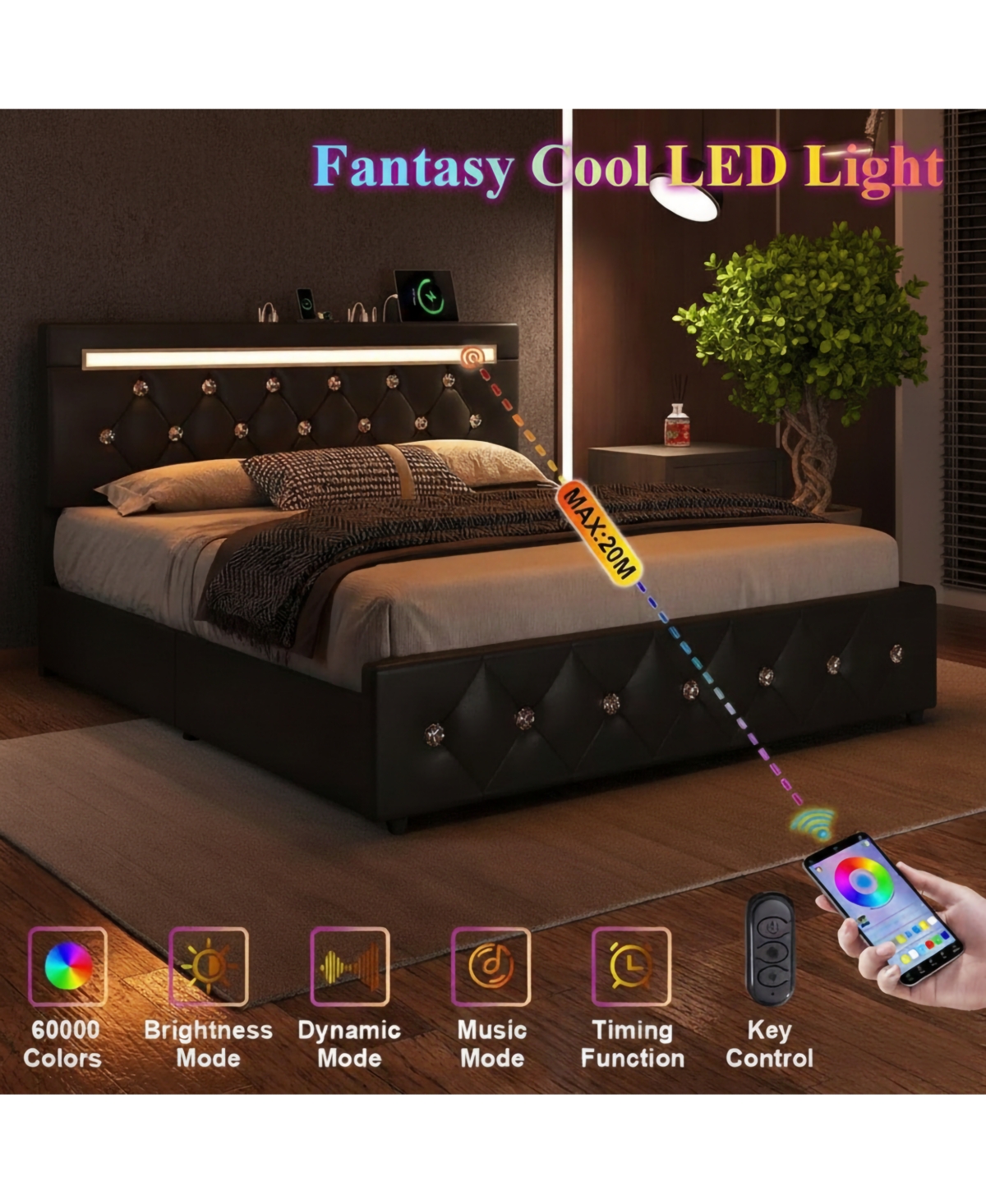Click here for Lucky One Bed Frame with Led Light and 4 Storage D... prices