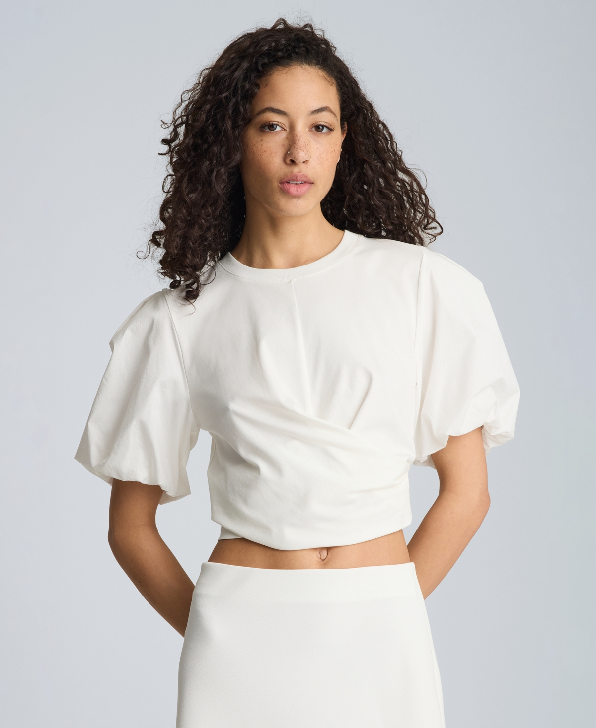 Click here for Kenneth Cole Womens Crewneck Wrap T-Shirt - Pure W... prices