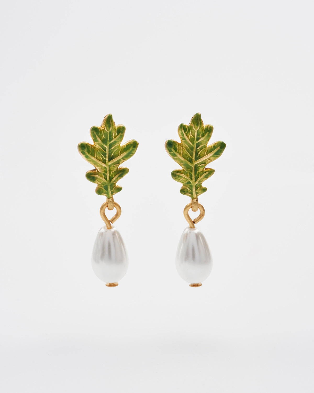 Click here for Fable England Oak Leaf Pearl Drop Gold Earrings -... prices