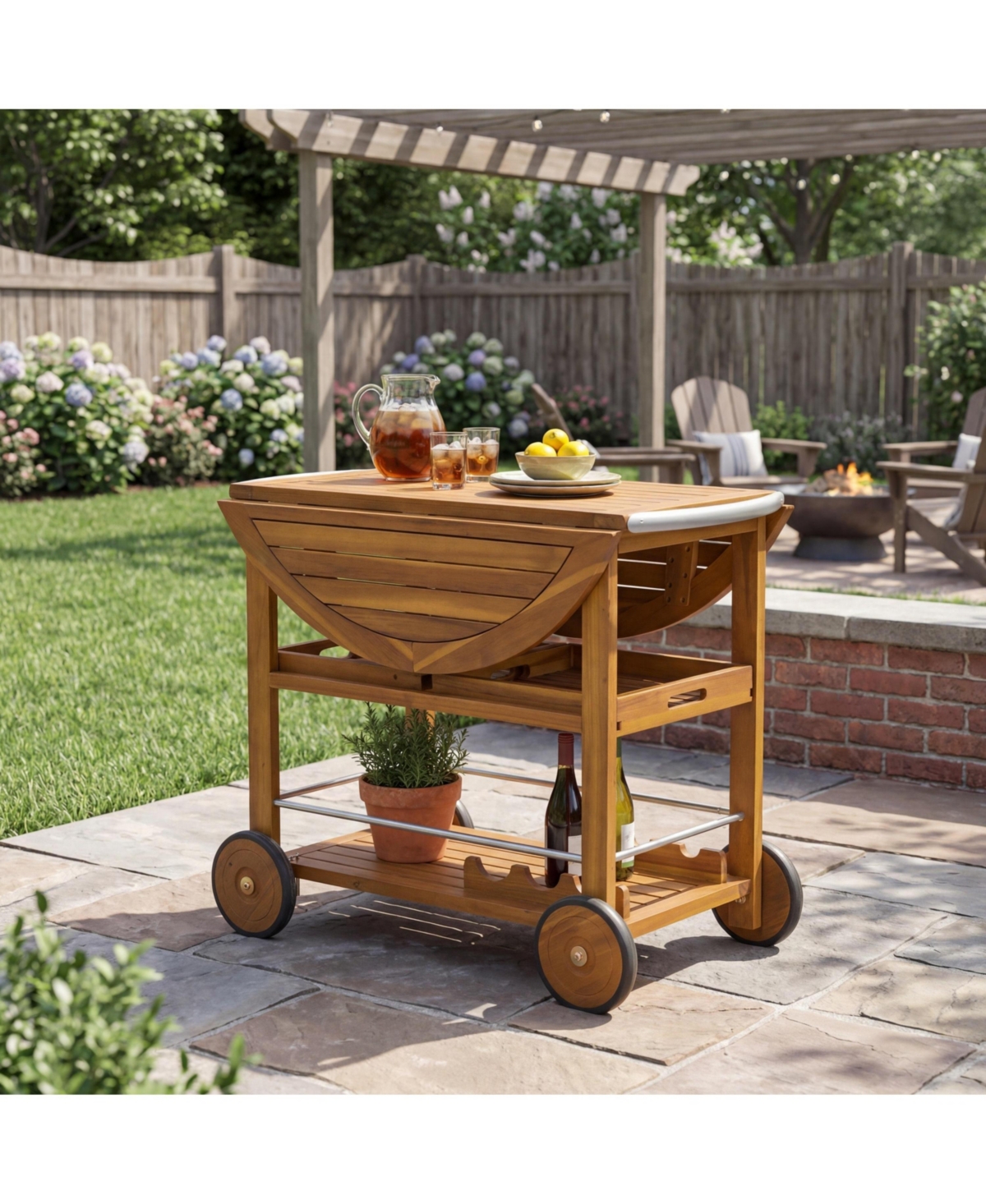 Click here for Flynama Outdoor Acacia Wood Bar Cart with Foldable... prices