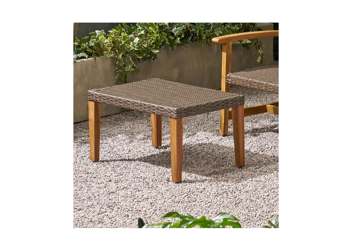 Click here for Mondawe Wood & Wicker Outdoor Ottoman - Brown prices