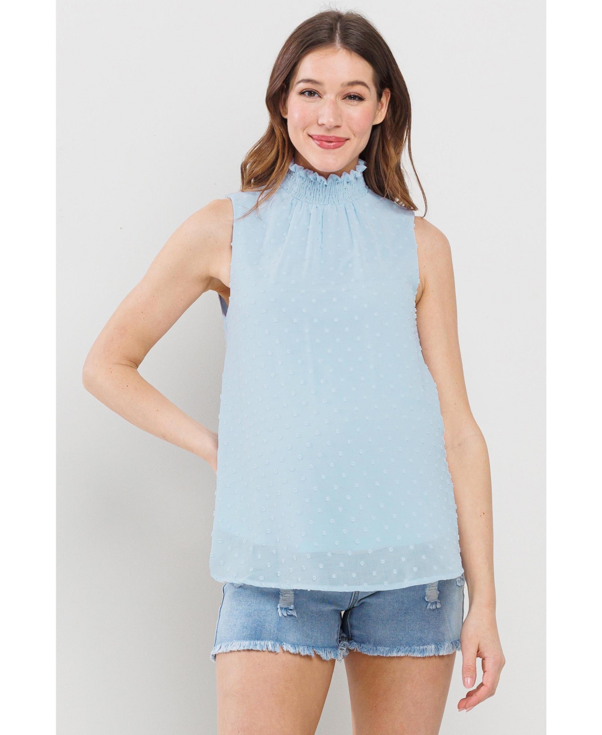 Click here for Hello Miz Maternity Swiss Dot Mock Neck Sleeveless... prices