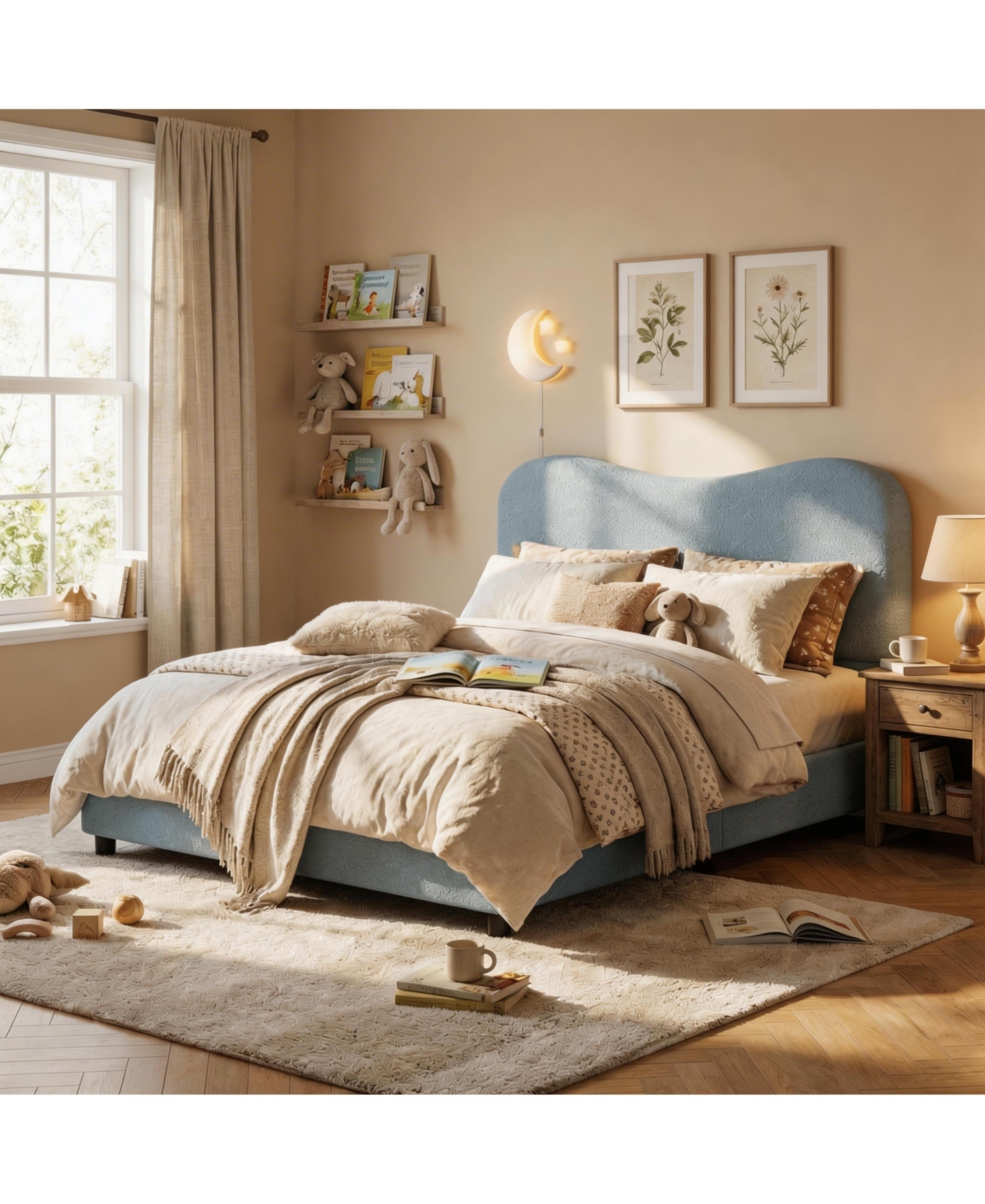 Click here for Homfan Soft Upholstered Kids Bed Frame with Headbo... prices