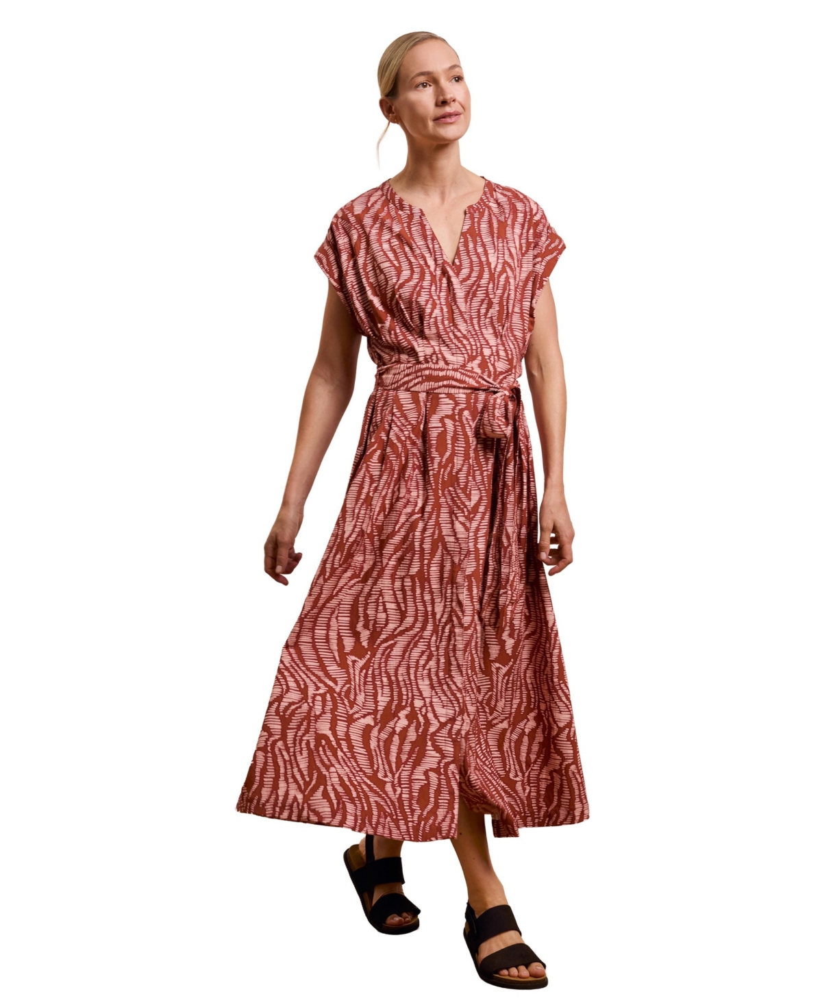 Click here for Celtic & Co. Womens Tie Waist Relaxed V-Neck Midi... prices