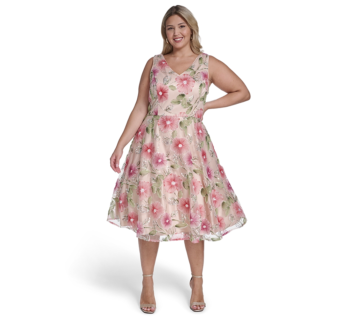 Click here for Eliza J Plus Size Polyester-Blend V-Neck Sleeveles... prices