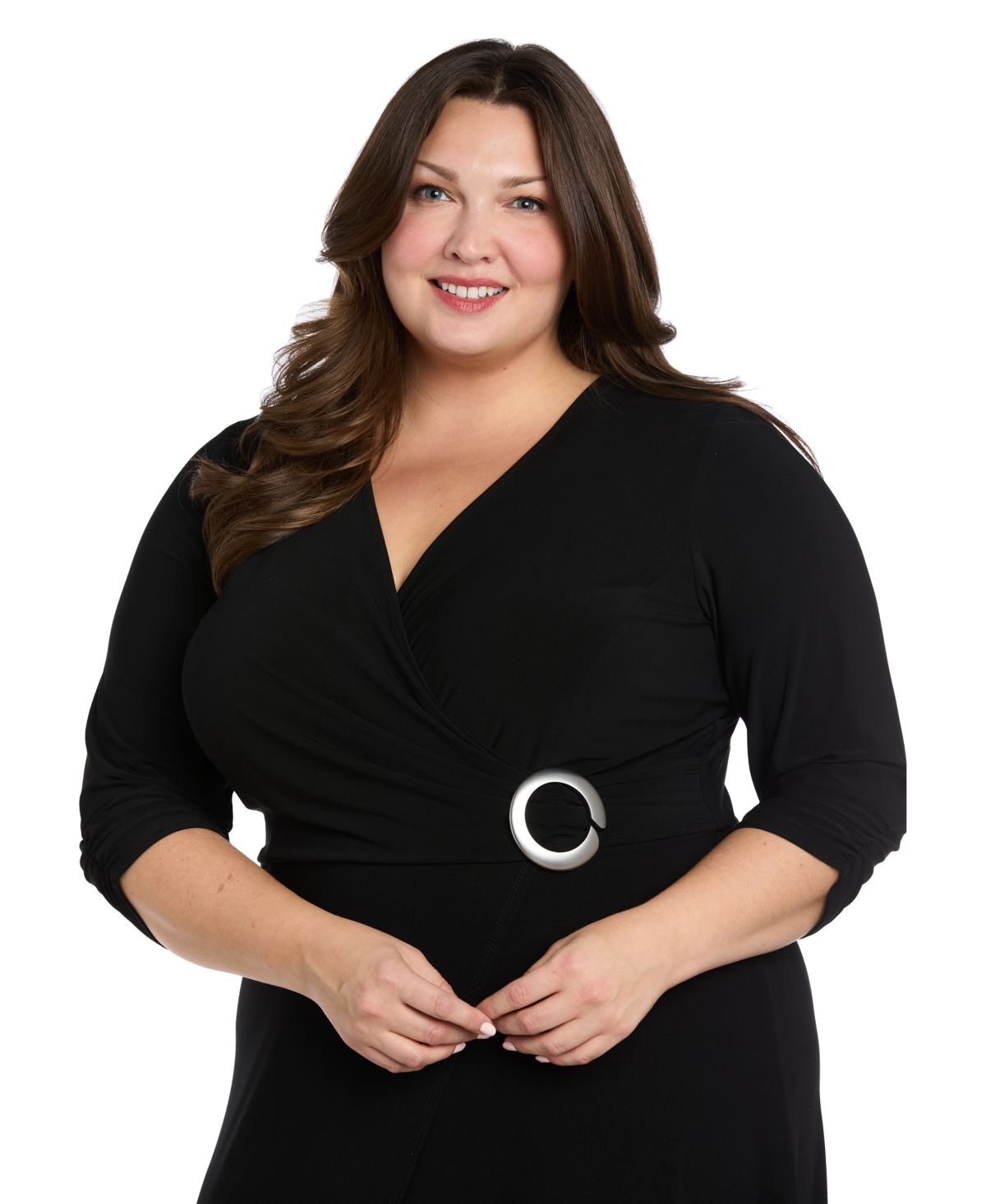 Click here for R & M Richards Plus Size V-Neck Side Ring Midi Dre... prices