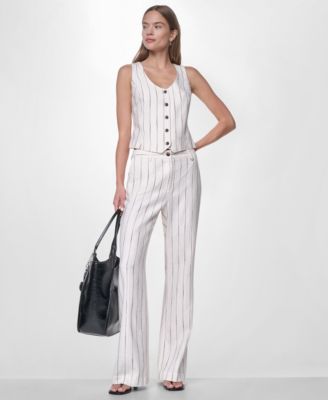 Click here for Dkny Womens Heavy Topstitch Striped V Neck Vest St... prices