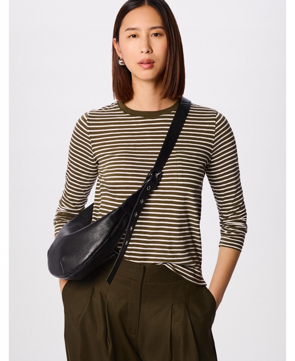 Click here for Whistles Womens Stripe Crew Neck Pocket Top prices