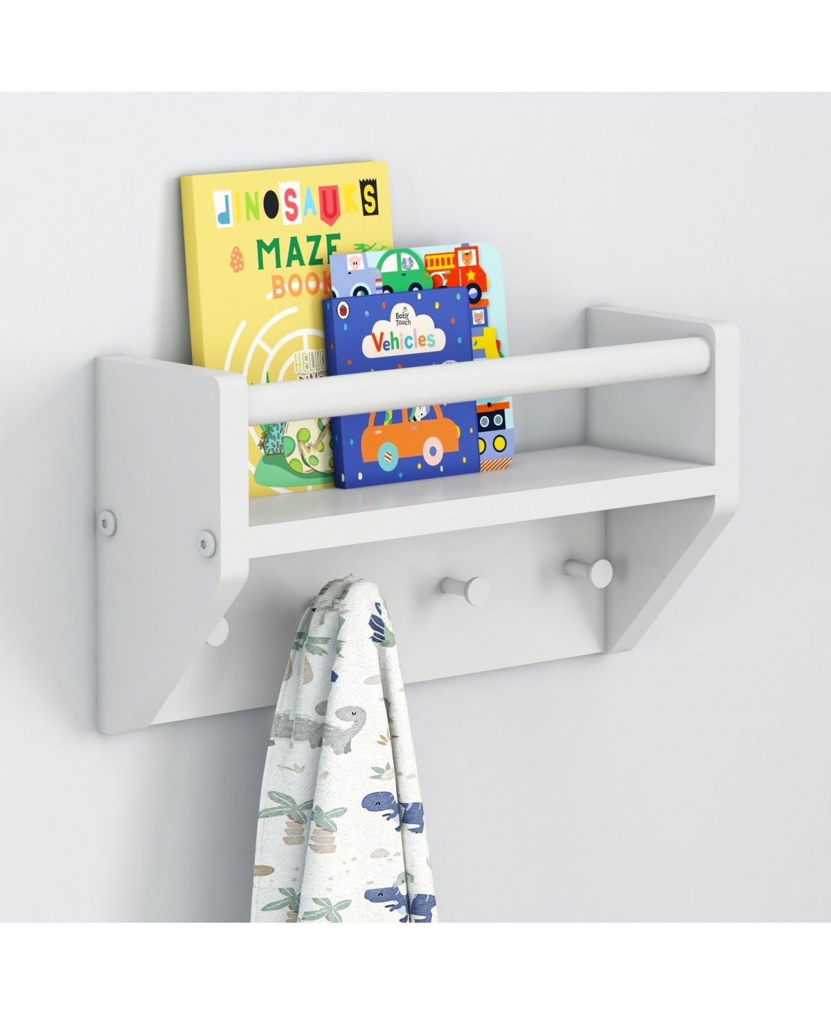 Click here for Max and Lily Wall Shelf with Pegs - White prices