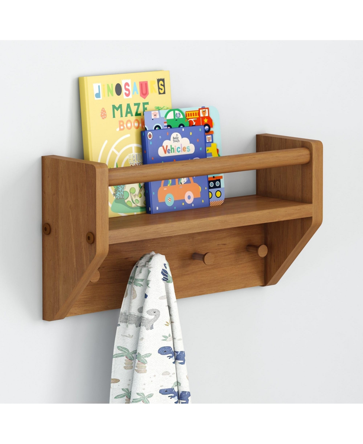 Click here for Max and Lily Wall Shelf with Pegs - Pecan prices