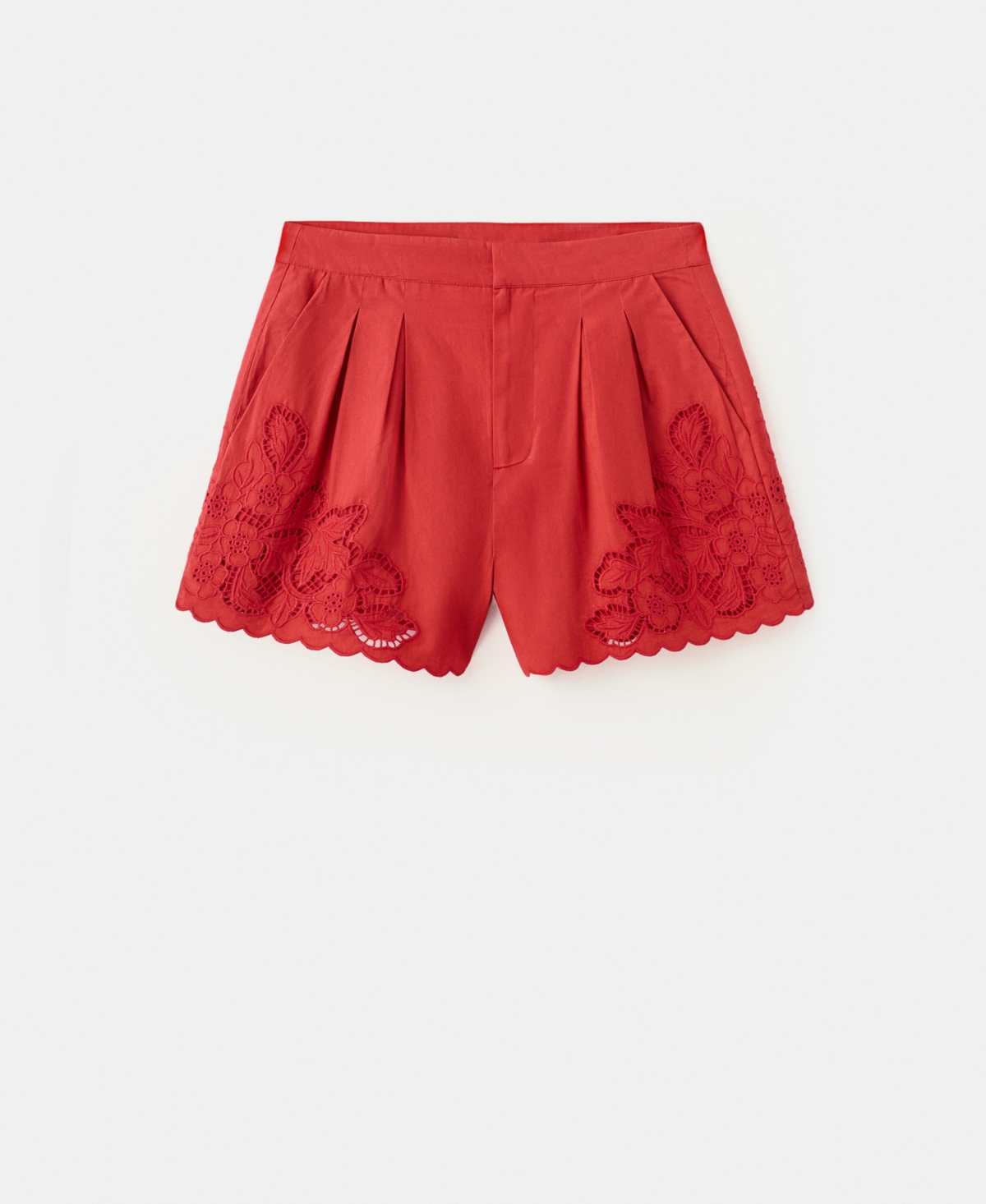Click here for Mango Womens Lace Accents Embroidered Shorts - Red prices