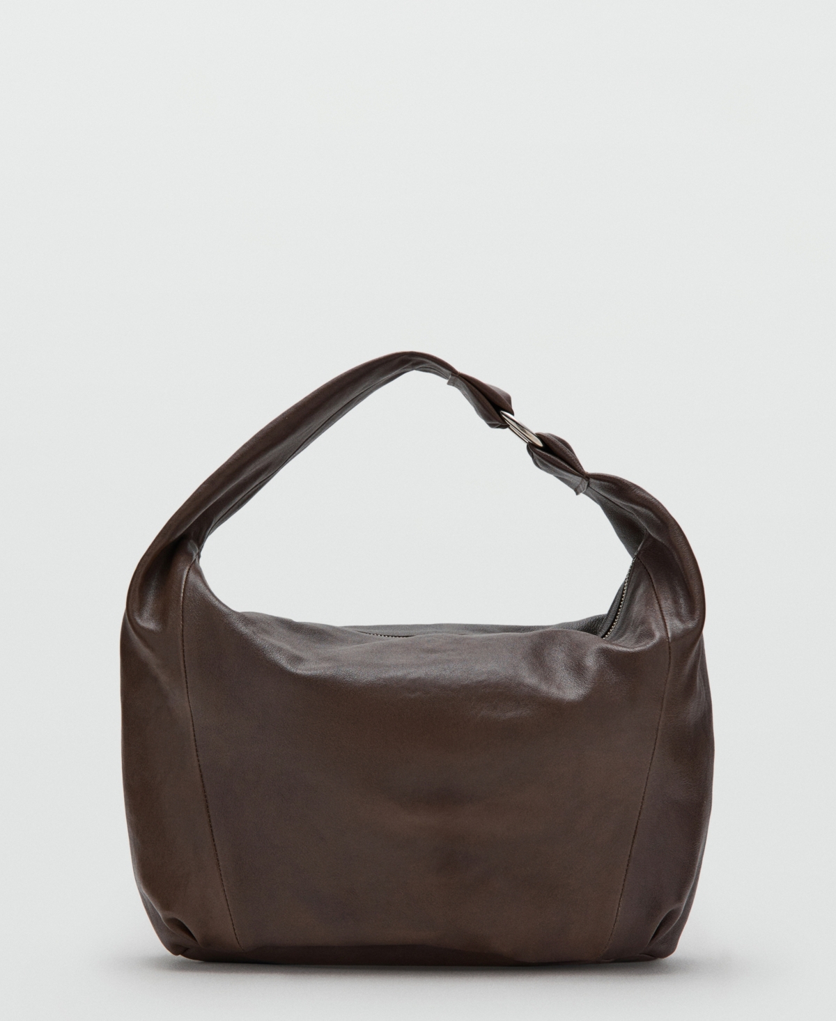 Click here for Mango Womens Metallic Detail Leather Sack-Style Ba... prices