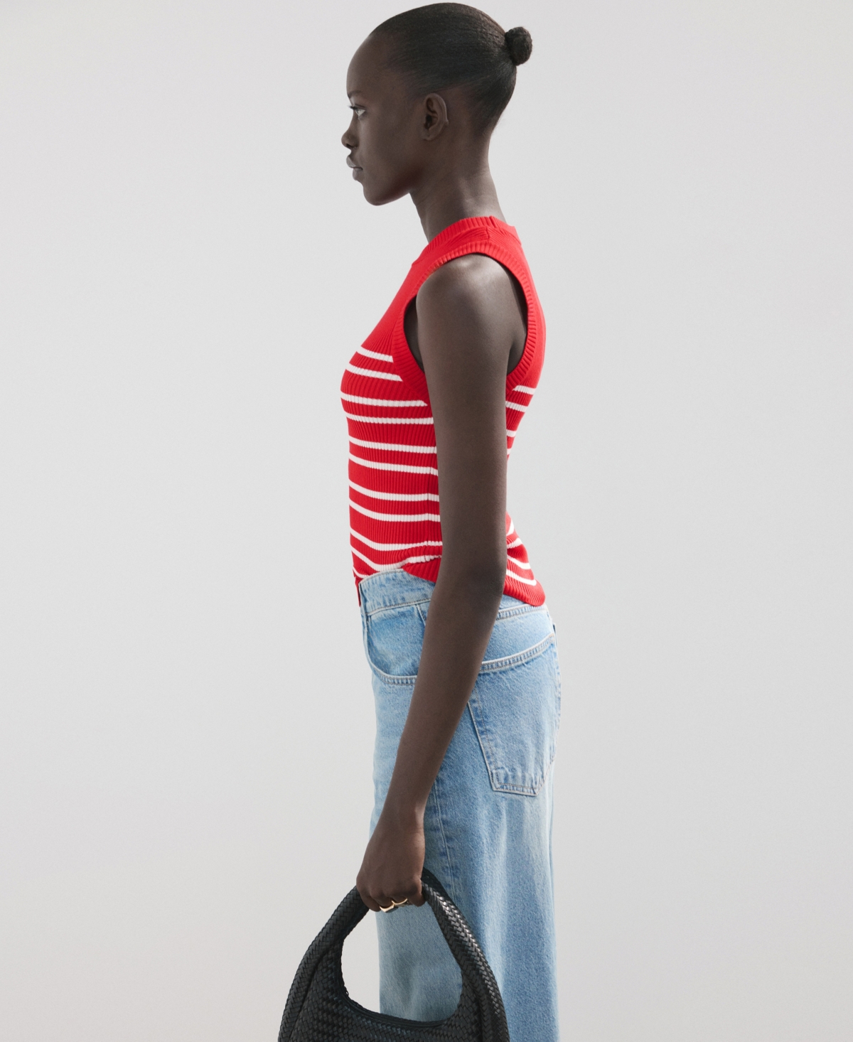 Click here for Mango Womens Striped Knit Top - Red prices