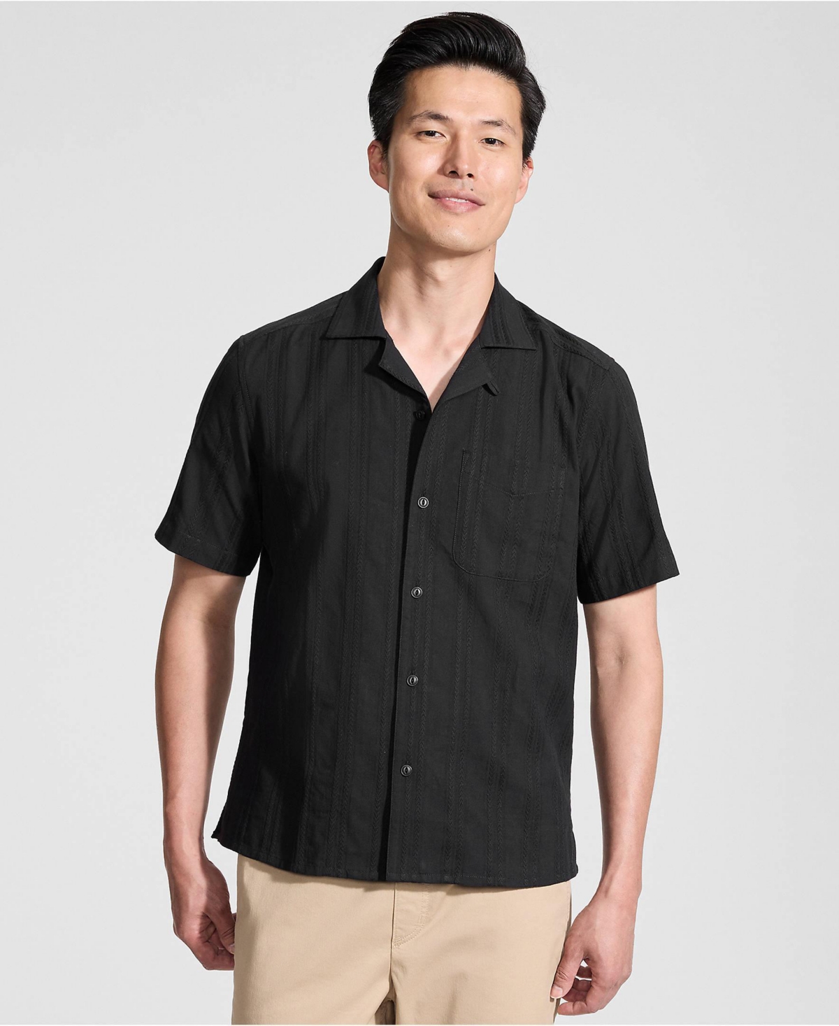 Click here for Lands End Mens Textured Camp Collar Shirt - Black prices