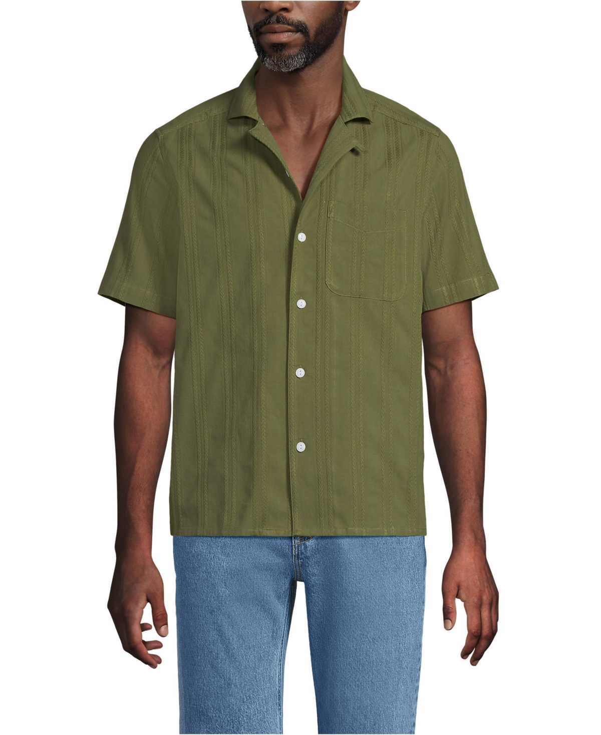 Click here for Lands End Mens Textured Camp Collar Shirt - Artich... prices