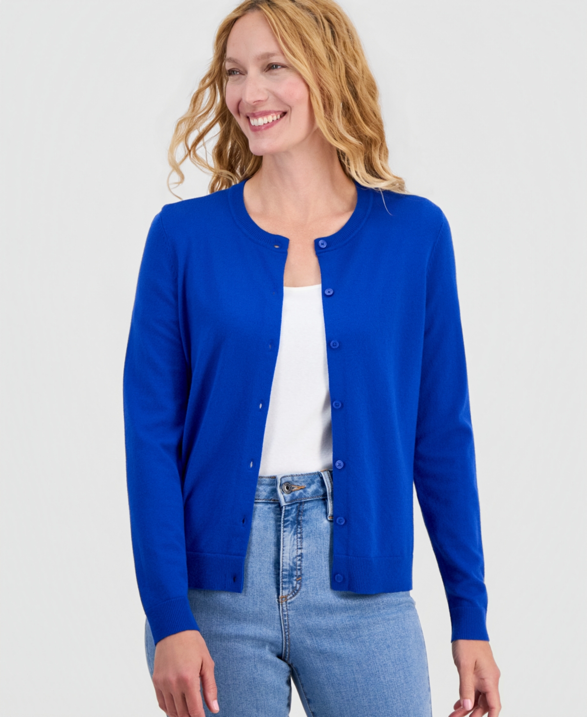 Style & Co Womens Button-Down Long-Sleeve Cardigan  Created for Macys - Tanzanite