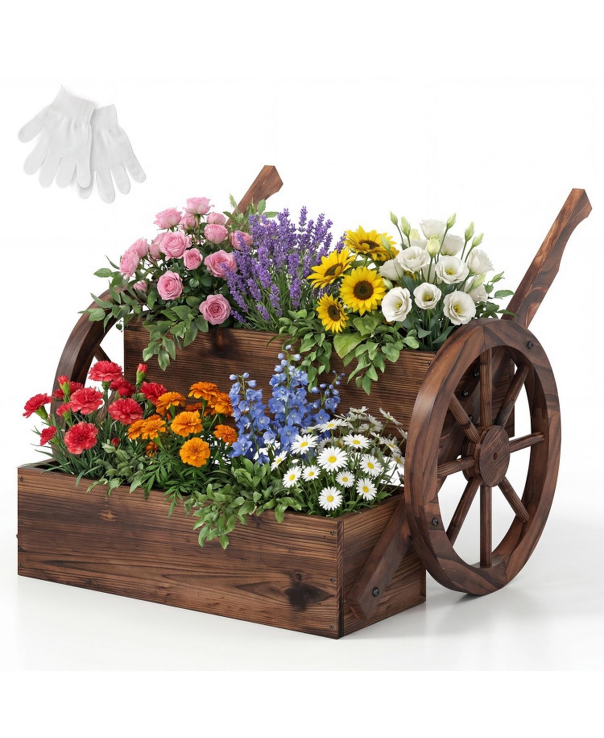 Click here for Gouun Rustic Carbonized Wood Wagon Planter with 2-... prices