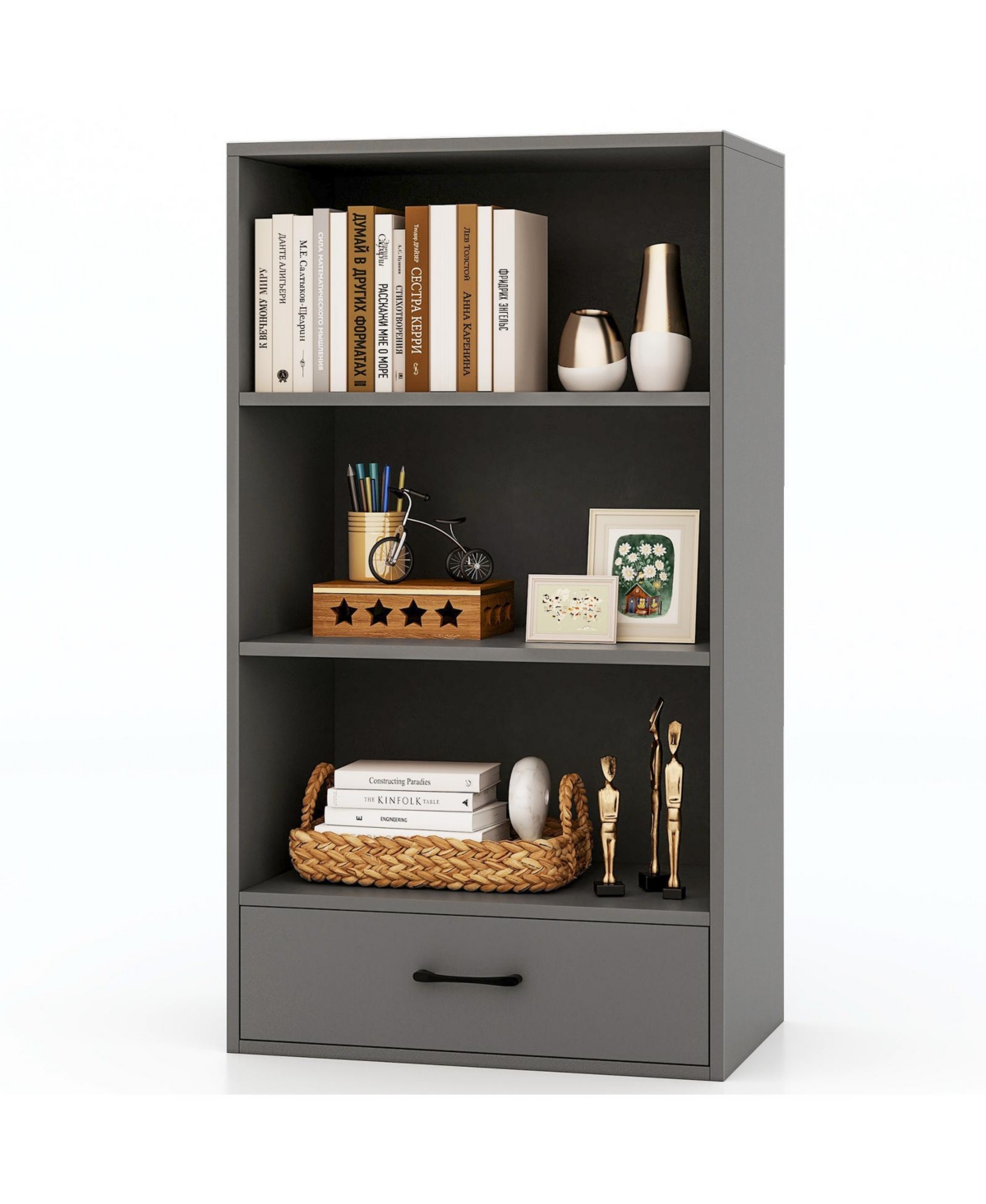 Click here for Sugift 48 Inch Tall 4 Tiers Wood Bookcase with Dra... prices