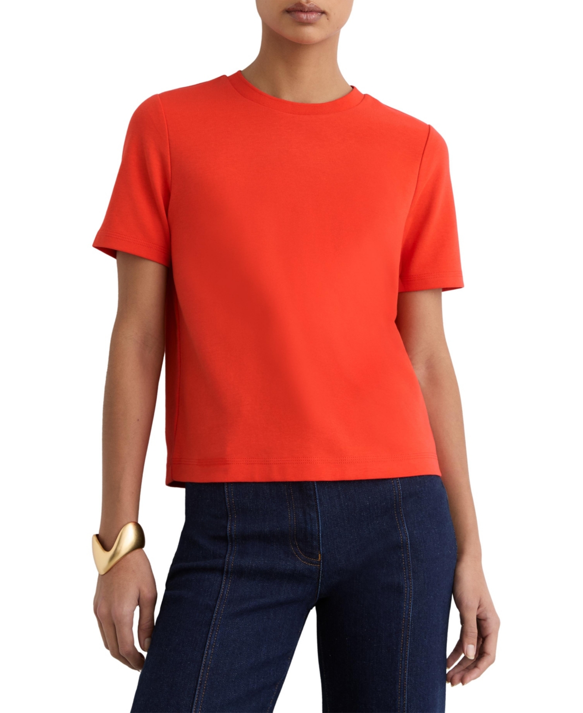 Click here for Reiss Womens Stretch-Cotton Ribbed-Neck T-Shirt -... prices