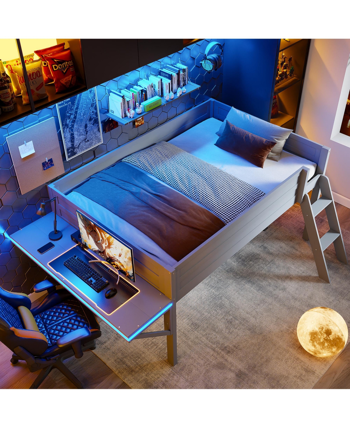 Click here for Flynama Wood Gaming Loft Bed with BuiltIn Desk and... prices