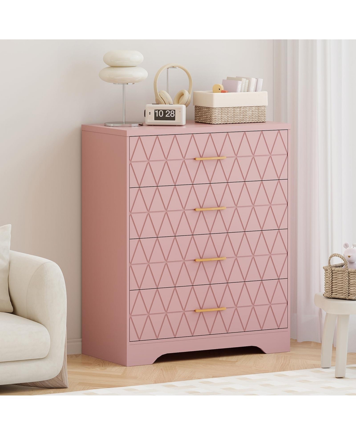 Click here for gaomon 4 Drawer Wood Dresser for Bedroom with Gold... prices