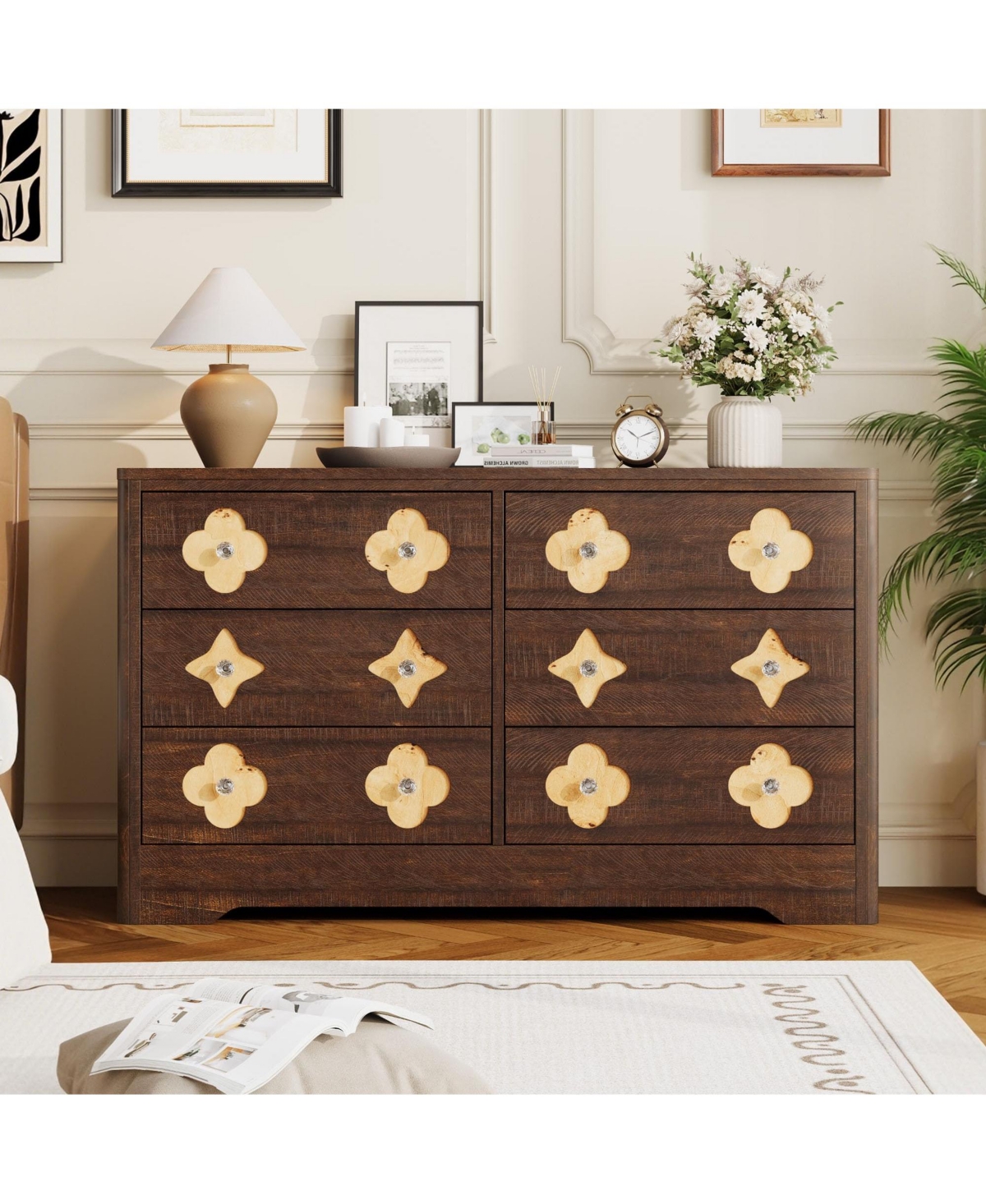 Click here for gaomon 47.2 Wide 6 Drawer Wood Dresser with Crysta... prices
