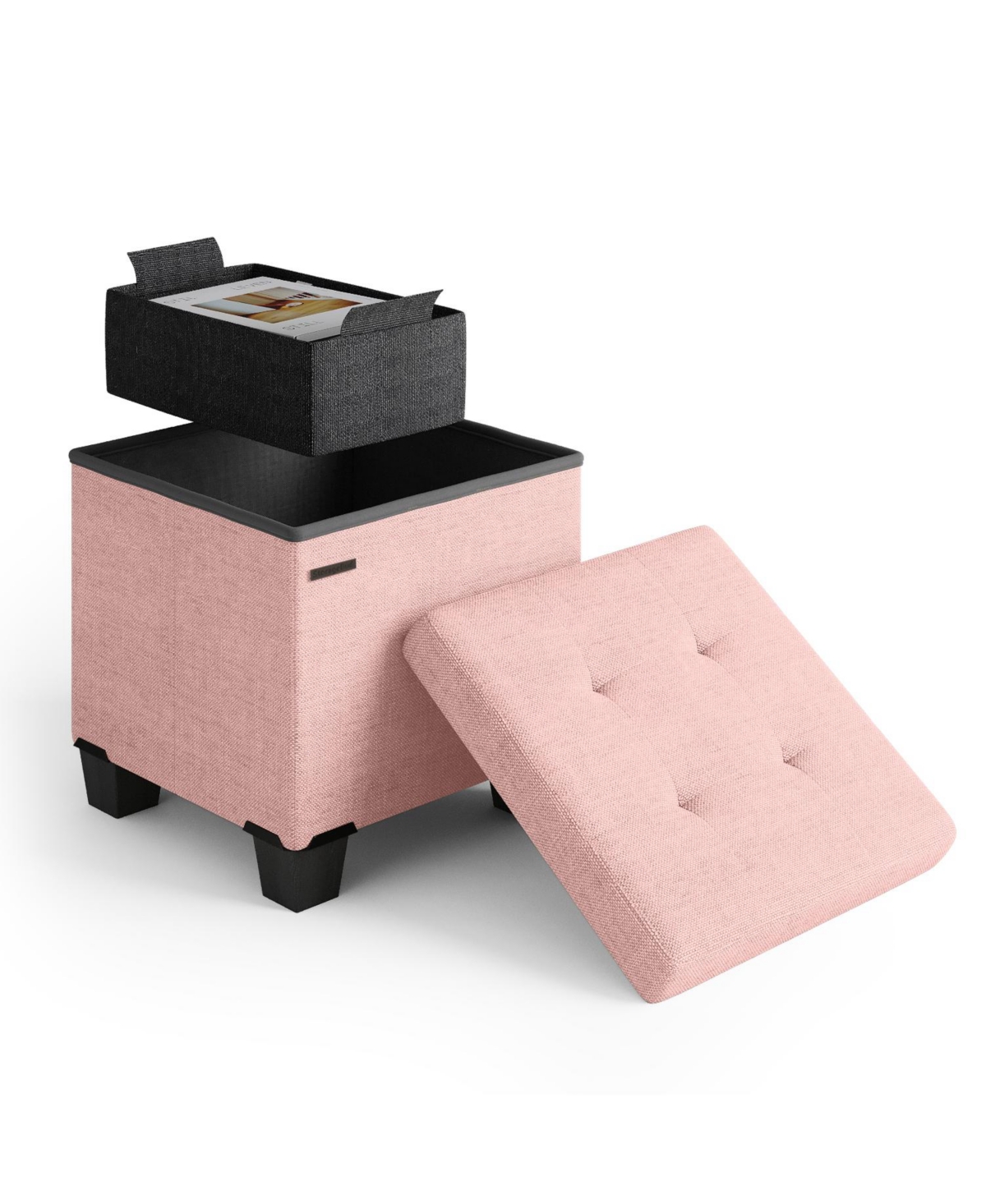 Nestl 15 Inch Ottoman Storage Bench with Storage Bins - Leatherette or Fabric Finish - Pink fabric