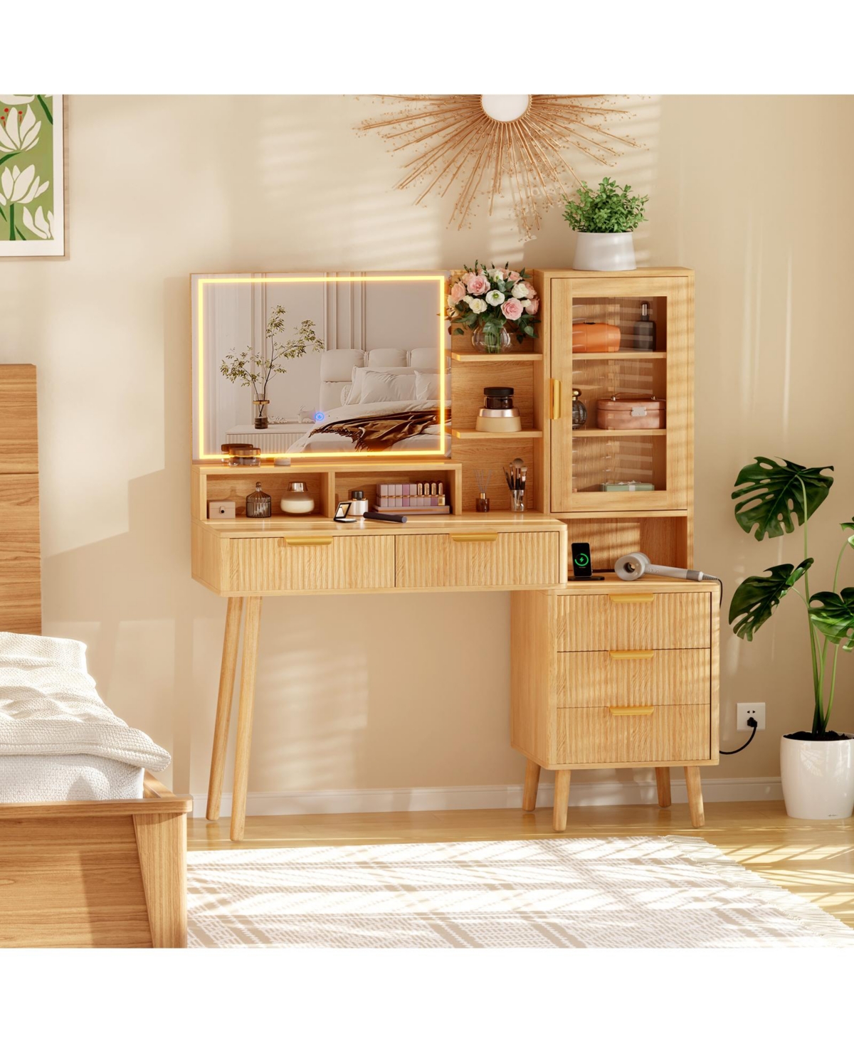 Click here for Homfan Fluted Makeup Vanity Desk with Led Lighted... prices