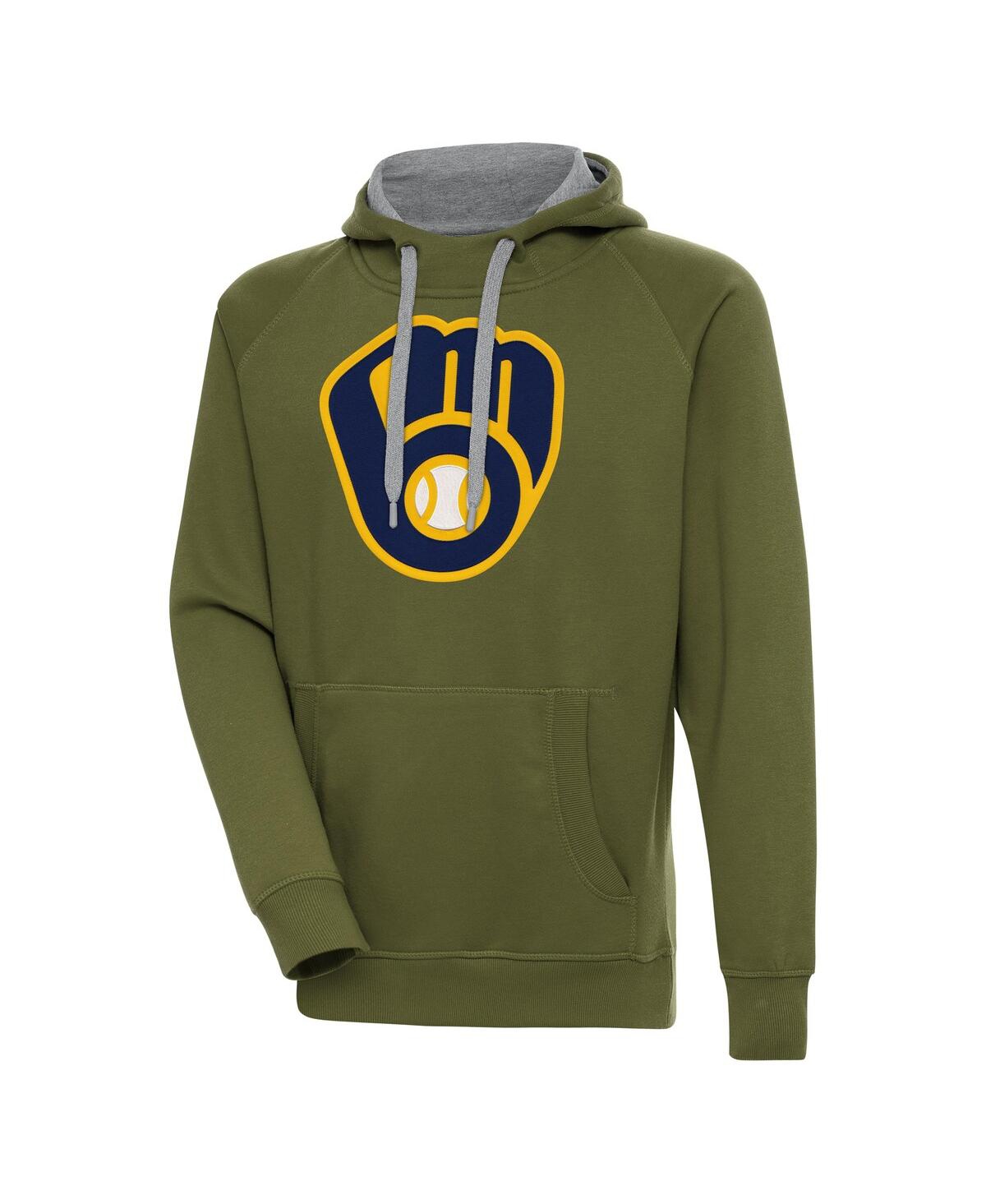 Click here for Antigua Mens Olive Milwaukee Brewers Victory Pullo... prices