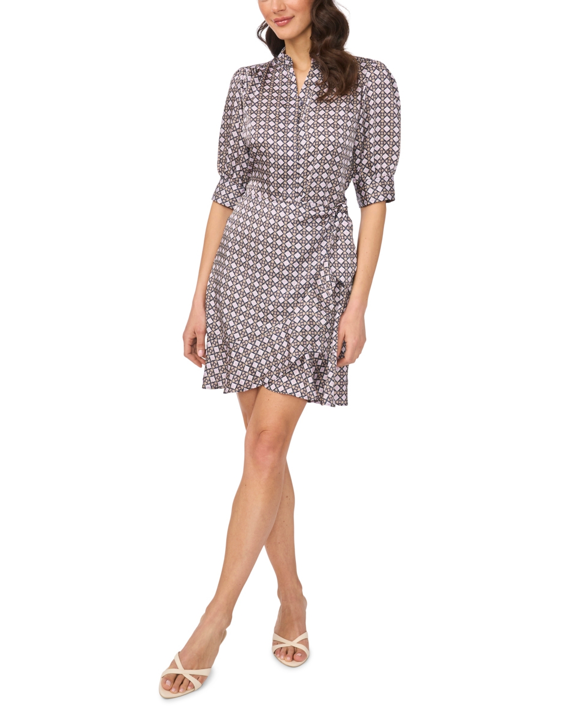 Click here for CeCe Womens Open Collar Ruffle Detail Wrap Dress -... prices