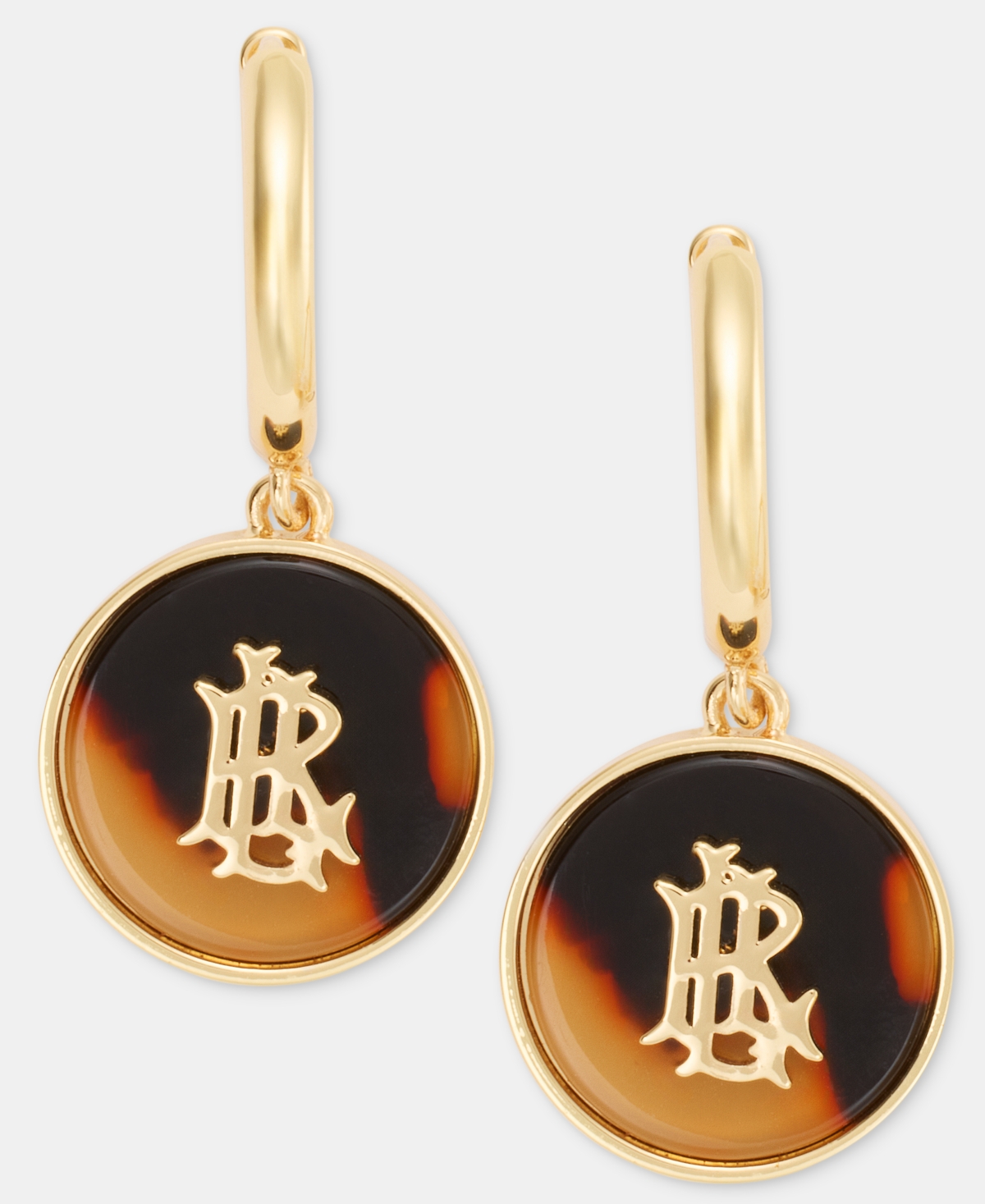 Click here for Lauren Ralph Lauren Tortoise-Look Logo Charm Hoop... prices