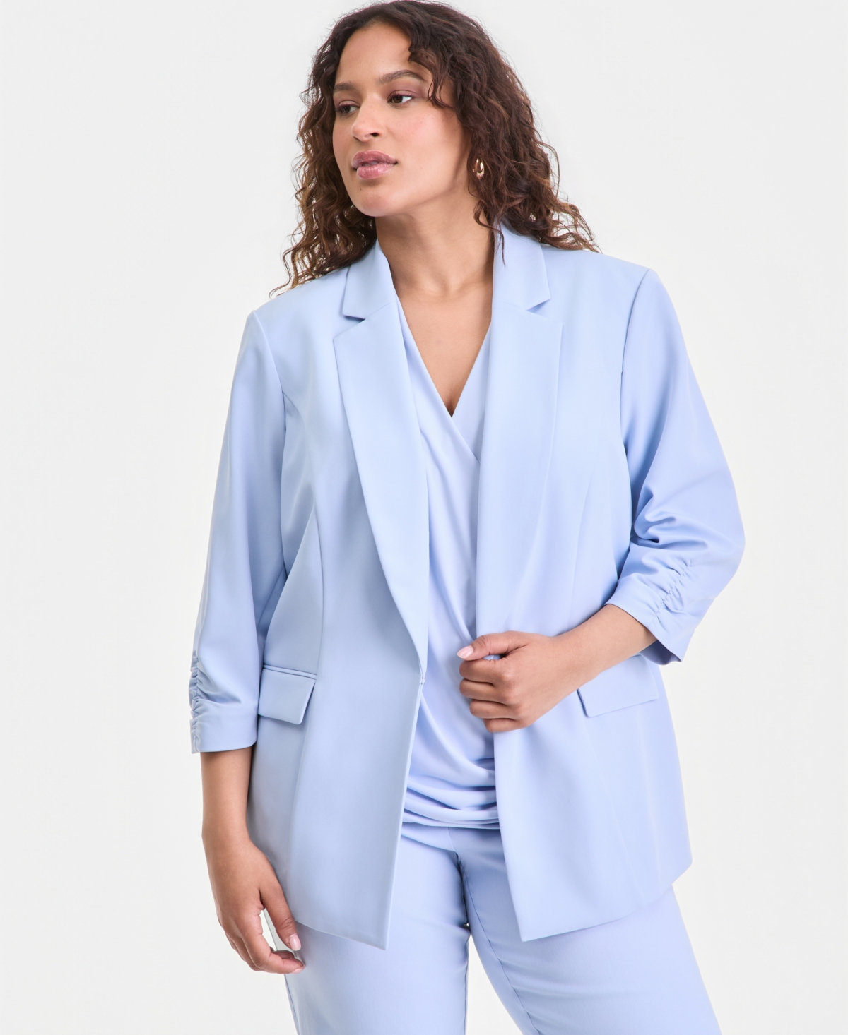 I.n.c. International Concepts Plus Size Kiss-Front 3/4-Sleeve Blazer  Macys Exclusive - Pale French Blue
