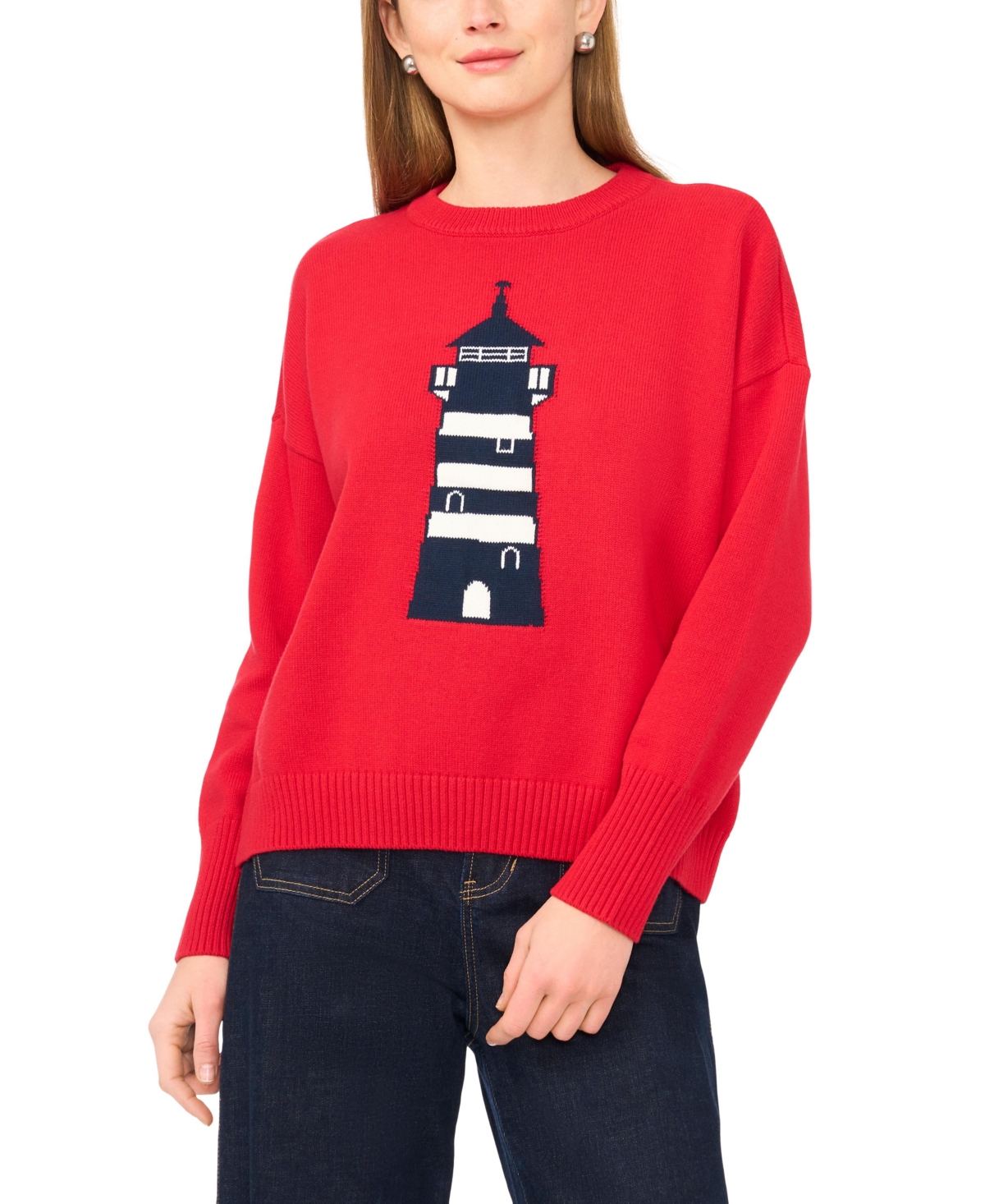 Click here for Vince Camuto Womens Lighthouse Motif Crewneck Swea... prices