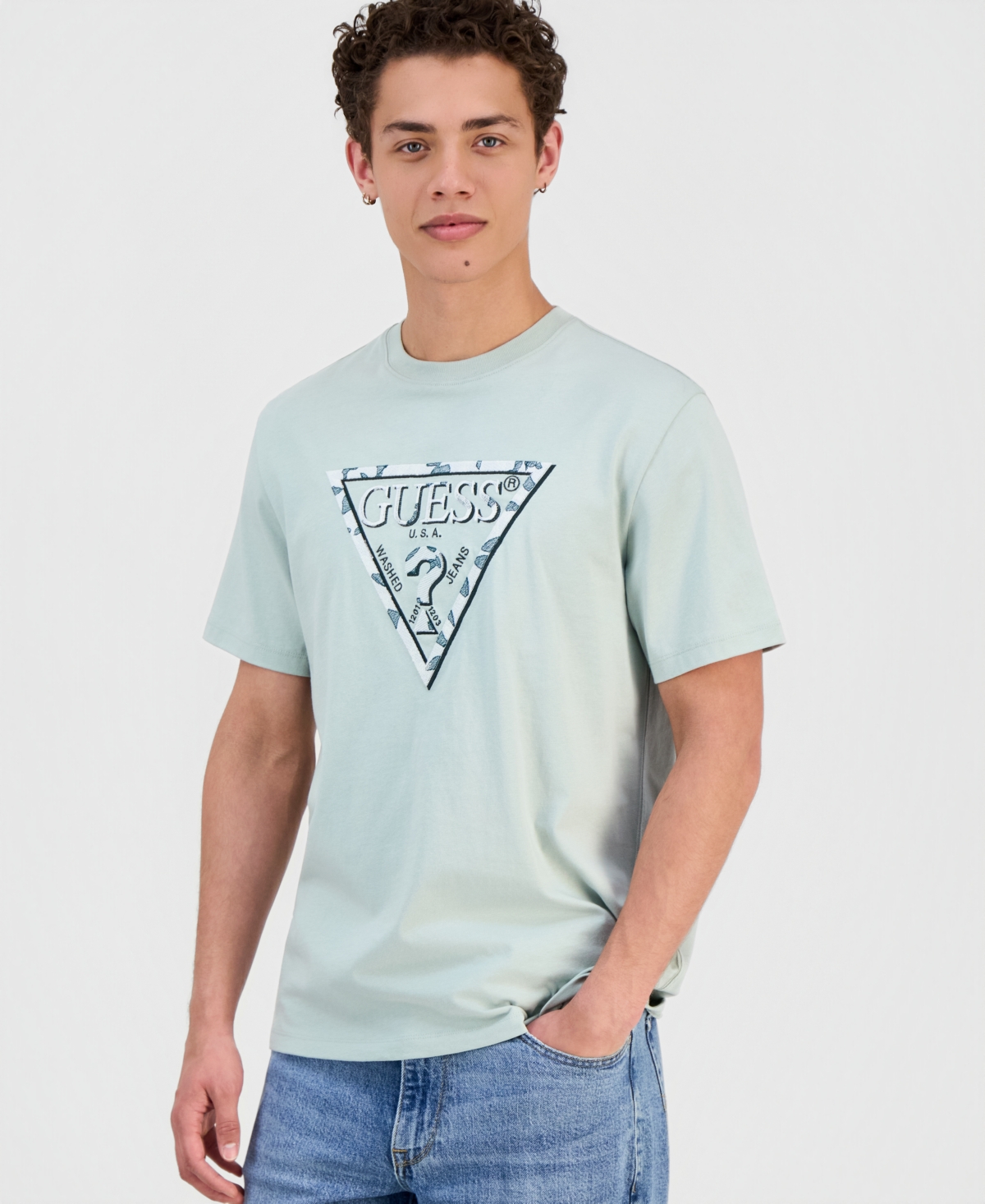 Click here for Guess Mens Triangle Leaves Embroidery T-Shirt - SW... prices