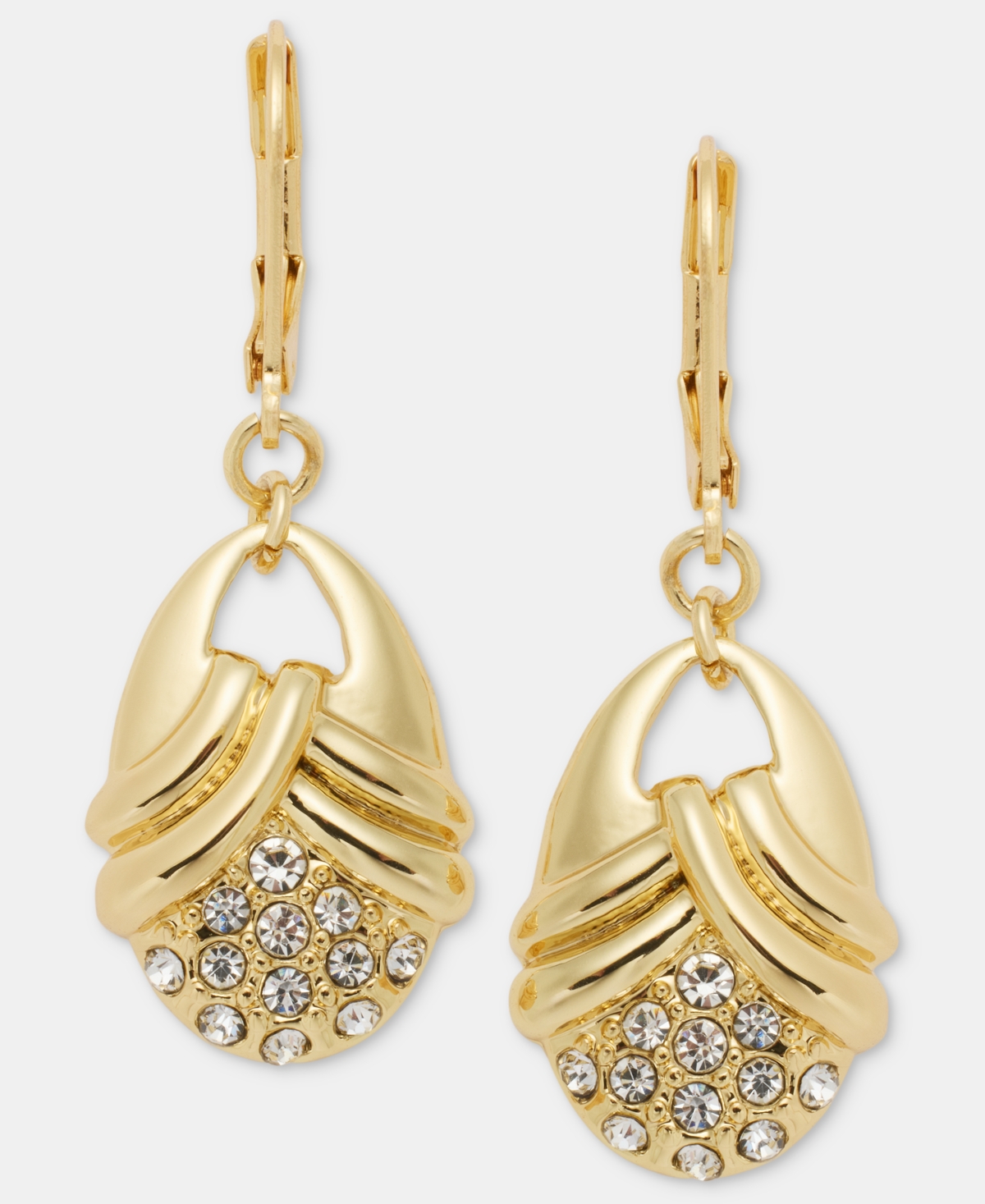 Click here for Anne Klein Pave Textured Oval Drop Earrings - Whit... prices