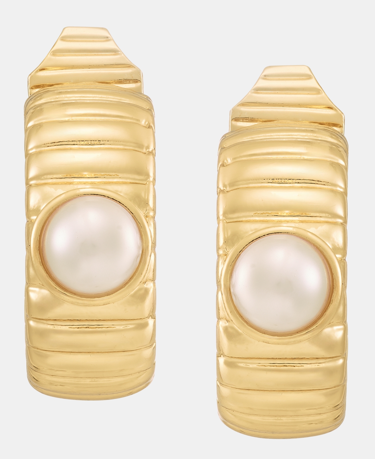 Click here for Anne Klein Gold-Tone Omega Faux-Pearl Hoop Ez Comf... prices
