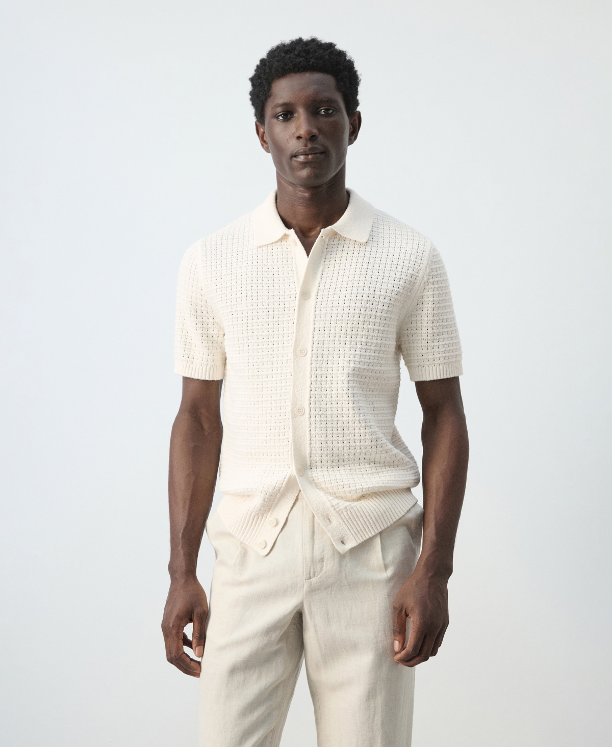 Click here for Mango Mens Openwork Knitted Shirt - Off White prices