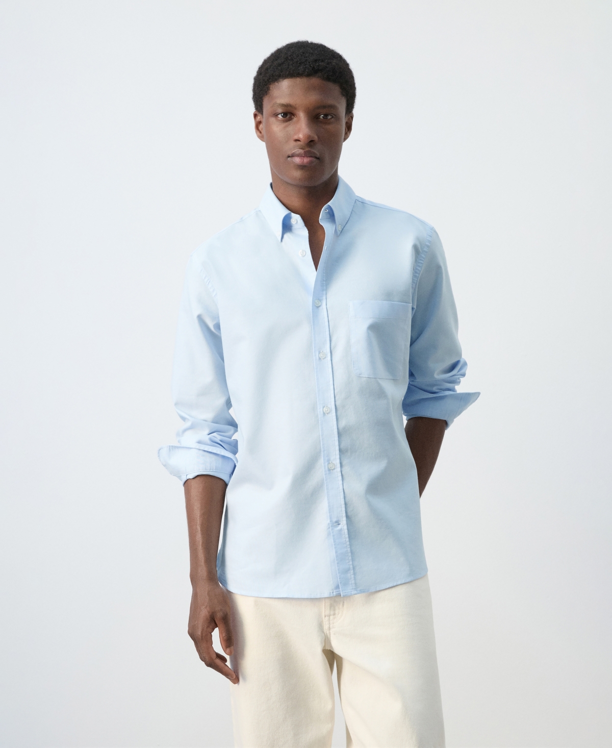 Click here for Mango Mens Regular-Fit Oxford Shirt - Sky Blue prices