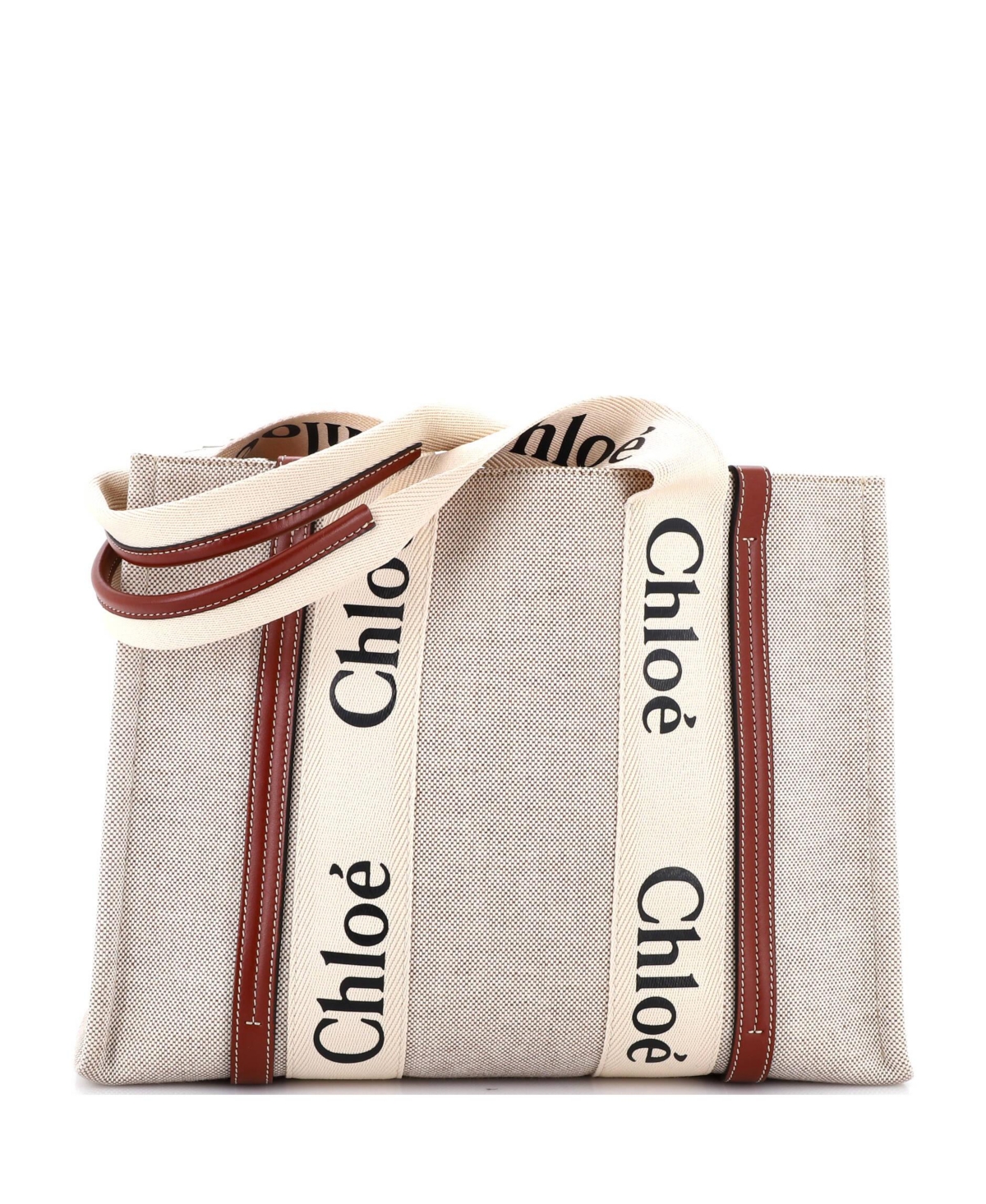 Click here for Pre-Owned Chloe Medium Woody Tote Canvas with Leat... prices