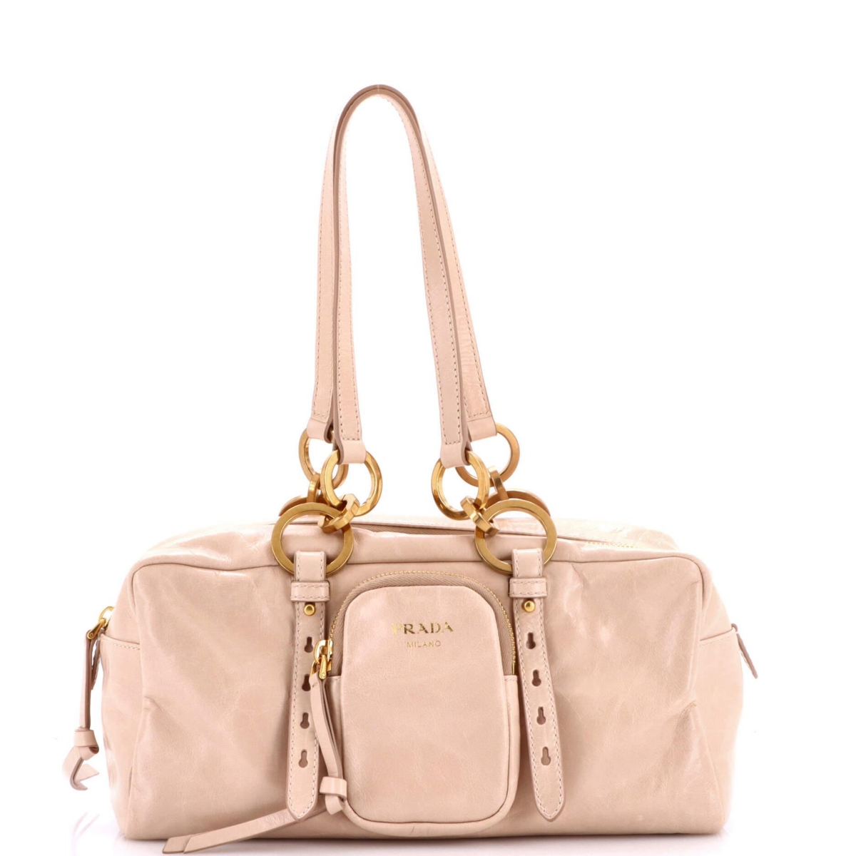 Click here for Pre-Owned Prada Medium Dangle Top Handle Bag Leath... prices
