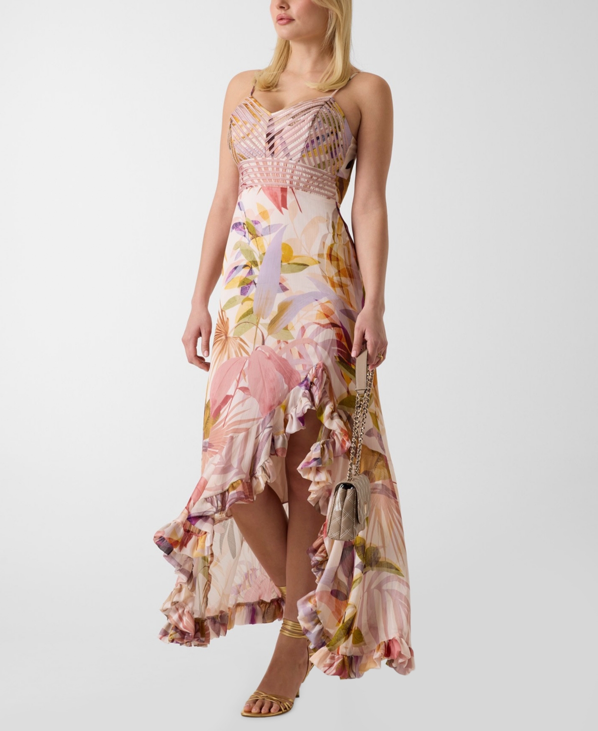 Click here for Guess Womens Sleeveless Amina Ruffle Hi-Low Hem Pr... prices